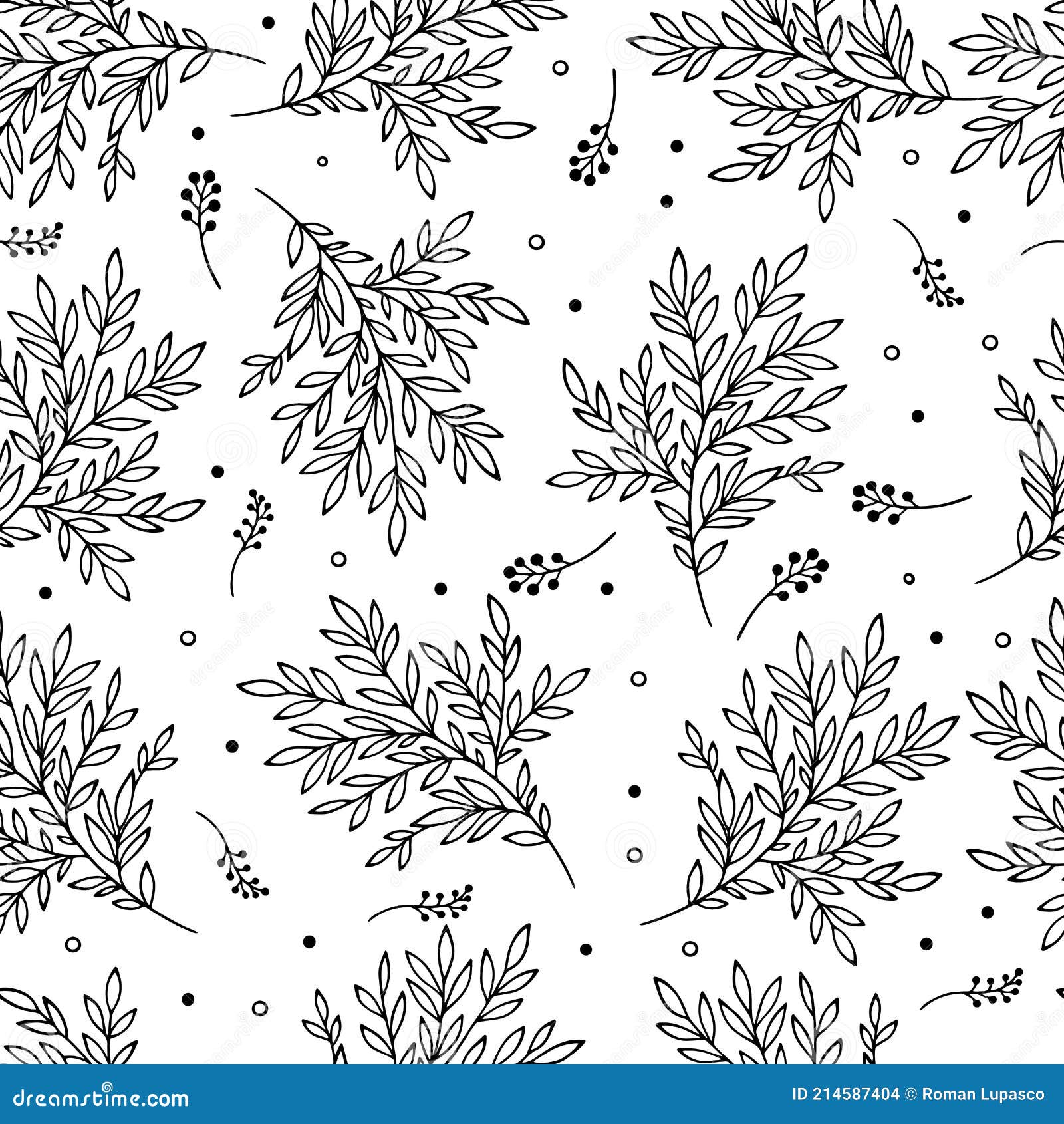 Floral Botanical Pattern, Outline Hand Drawn Style Stock Illustration ...