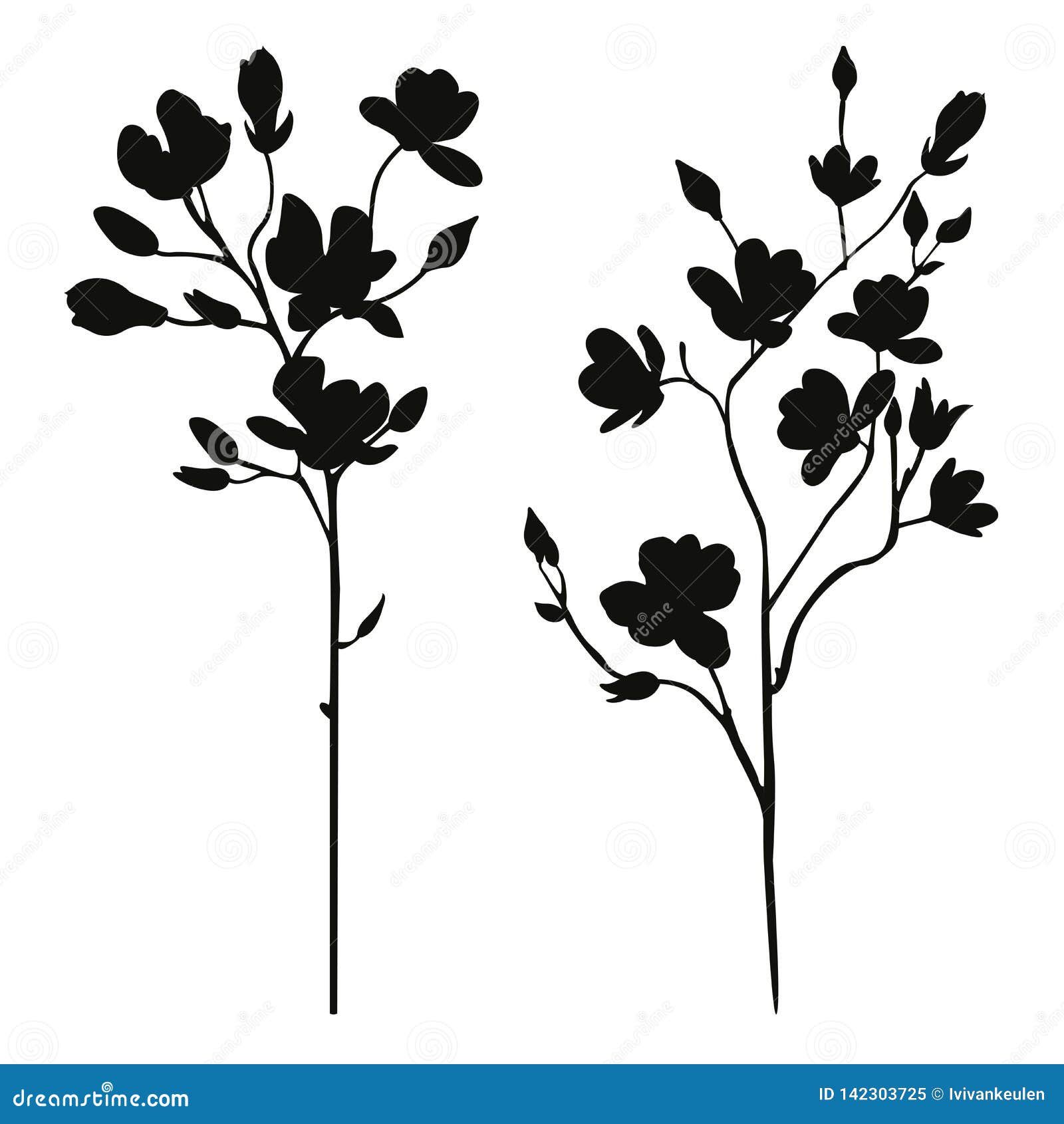 Floral Branches Spring Silhouette Set Stock Vector - Illustration of ...