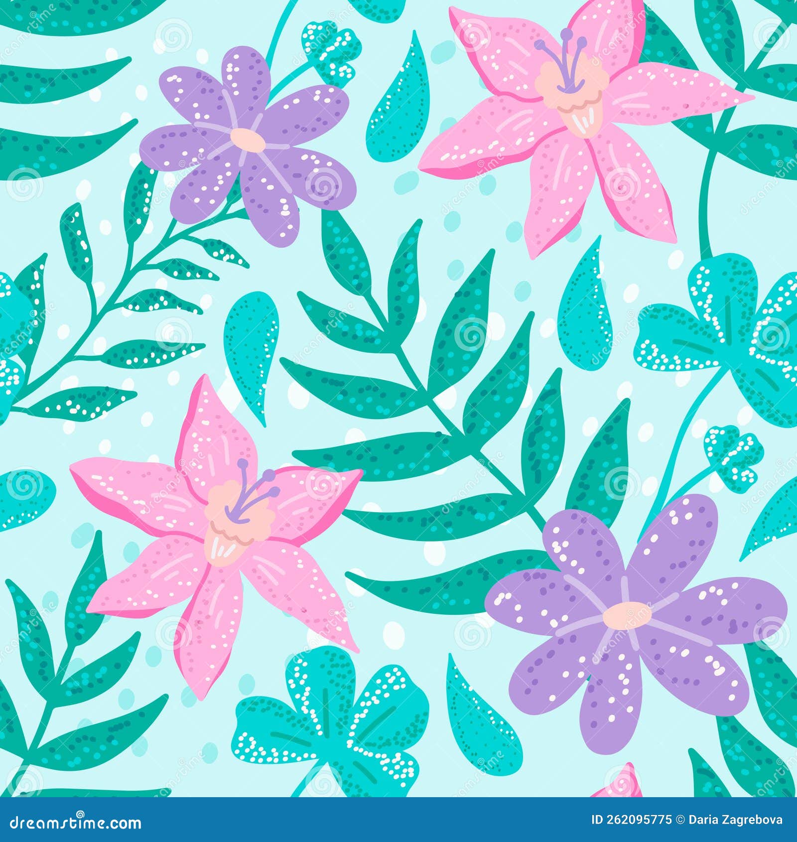 Floral Bright Print, Vector Seamless Pattern with Exotic Plants, Palm ... Floral Bright Print, Vector Seamless Pattern with Exotic Plants, Palm ...