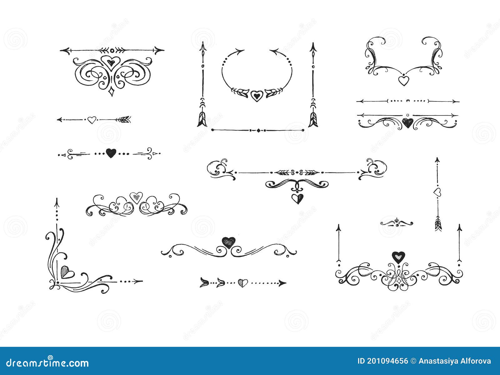 Floral Calligraphic Separator Set Stock Vector - Illustration of leaf ...