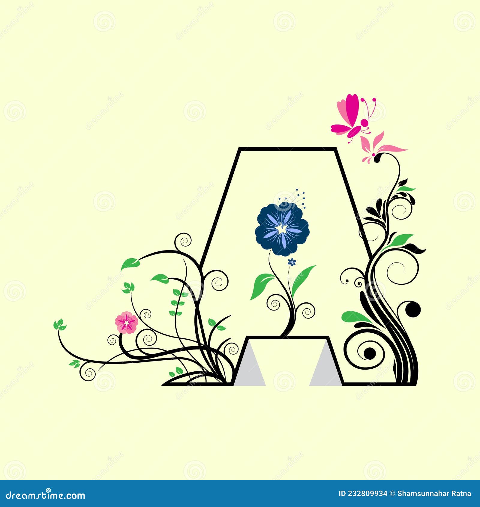 Floral Calligraphy Flower Alphabet a Design Illustration Stock Vector ...