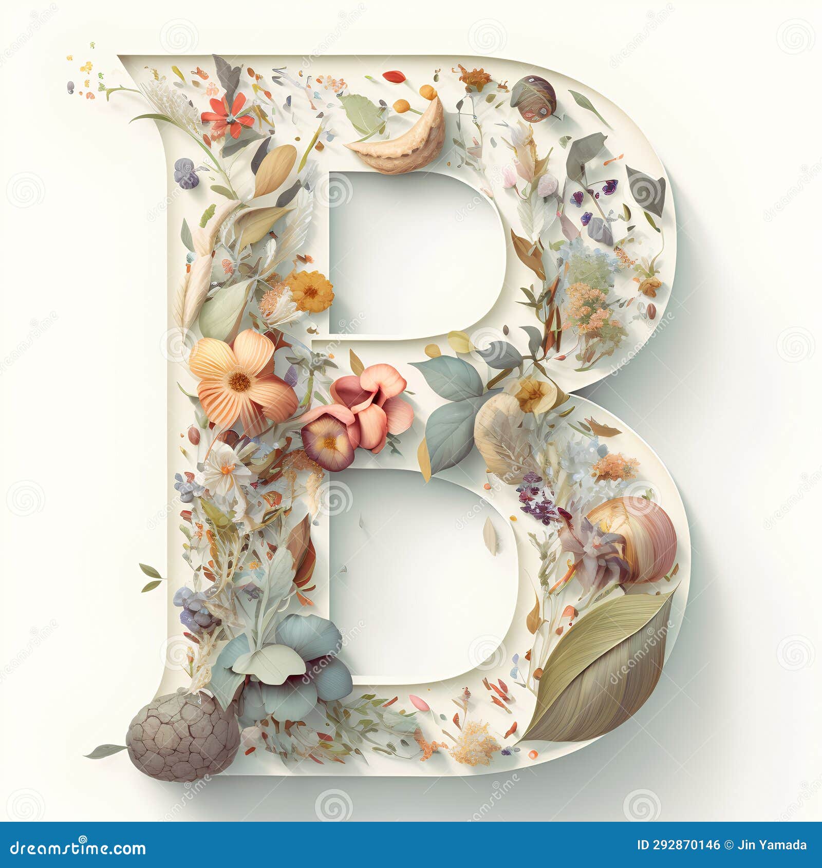 Floral Capital Letter B. Floral Font Stock Illustration - Illustration ...