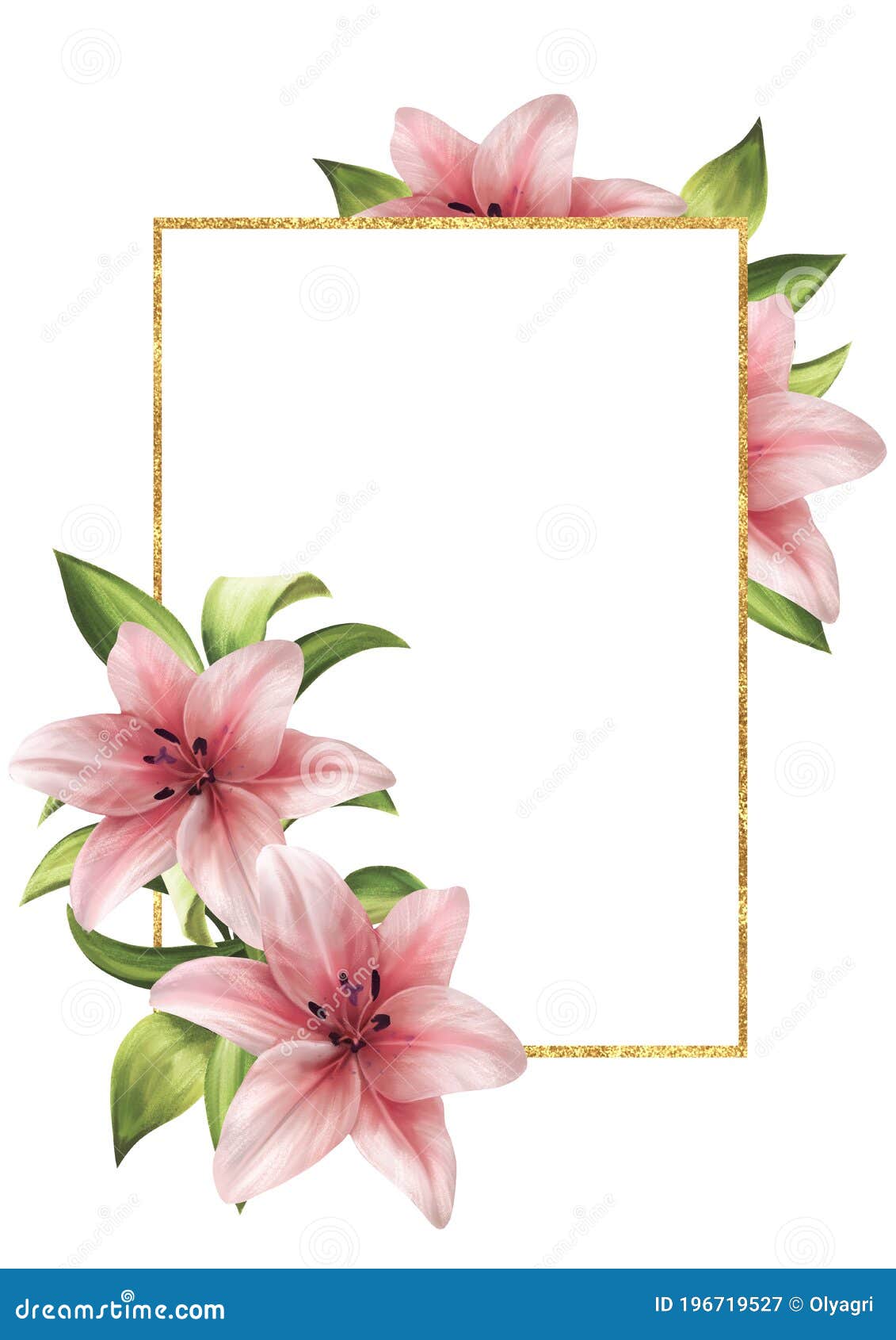 Floral Card with Frame and Pink Lilies Stock Illustration ...