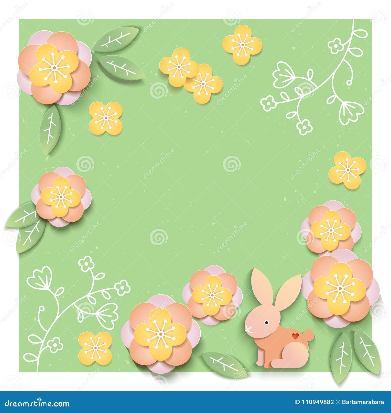 Floral Card Template with Blank or Empty Field. Vector Illustration ...