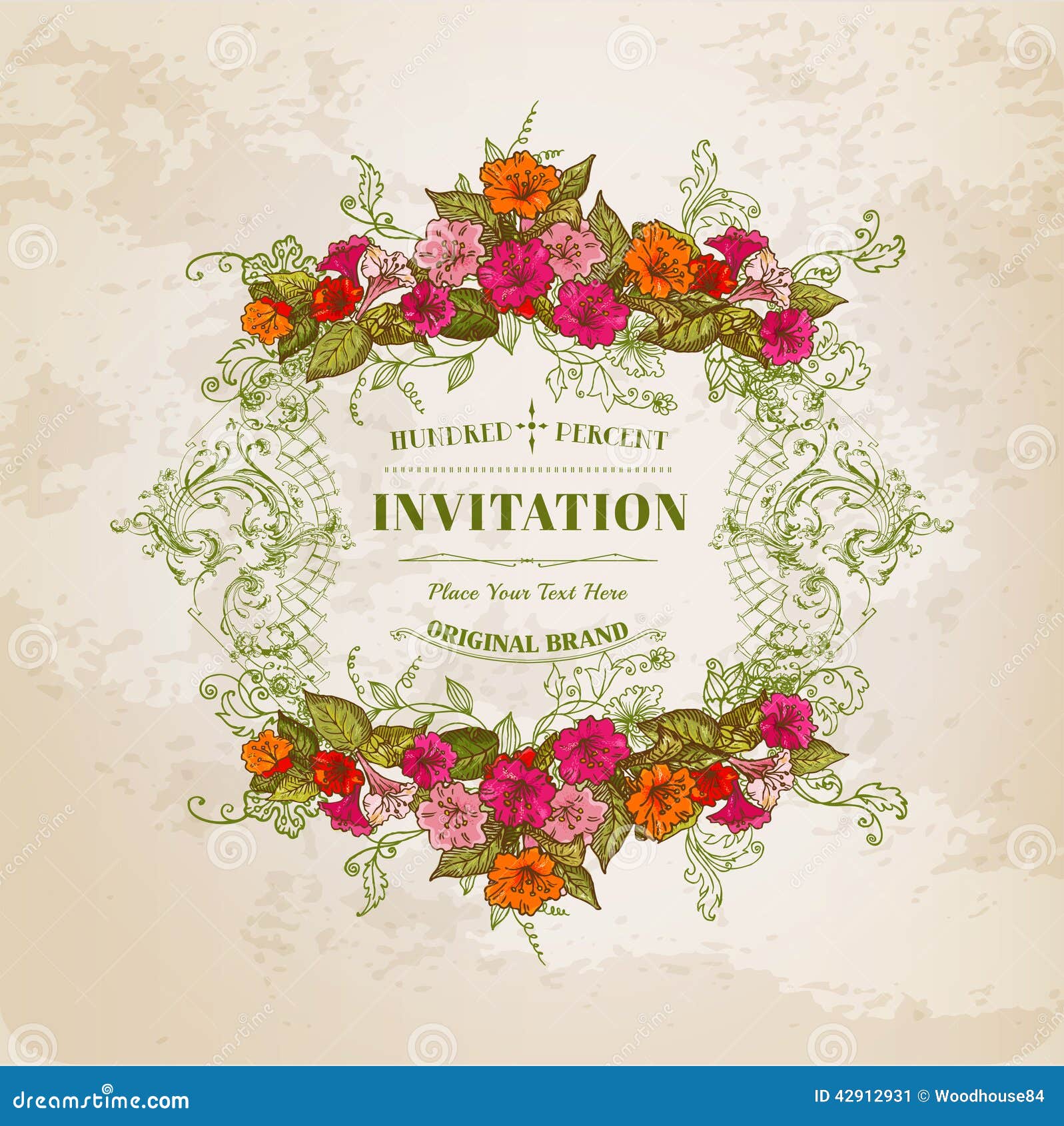 Floral Card with Vintage Frame Stock Vector - Illustration of ...