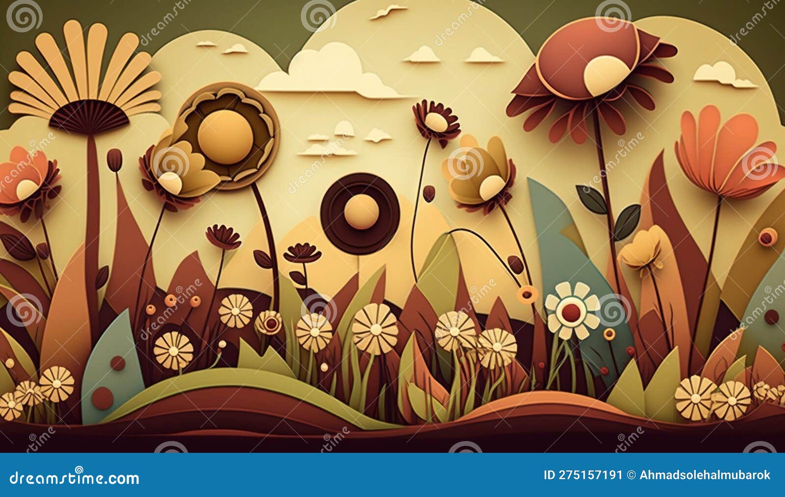 Floral Cartoon Background Created with AI Tools Stock Illustration ...