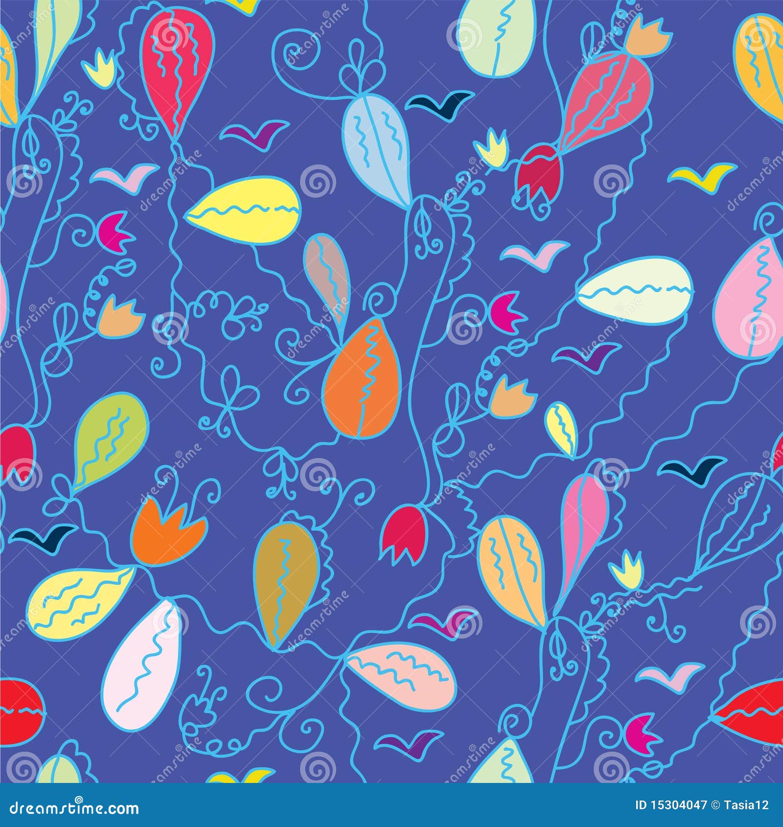 Floral Cartoon Seamless Pattern Stock Vector - Illustration of ...