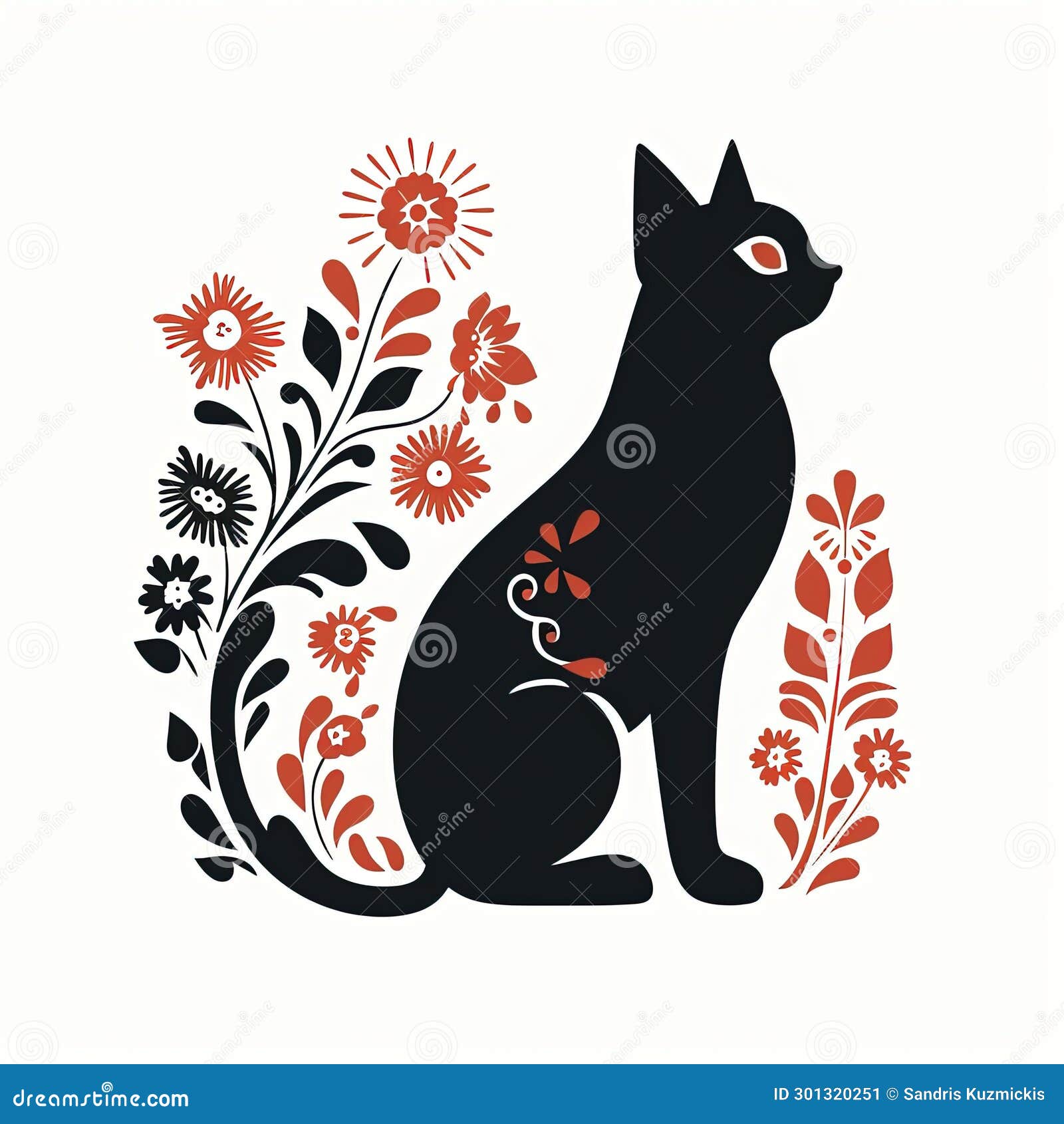 Floral Cat Silhouette on the White Background. Generative AI Stock ...
