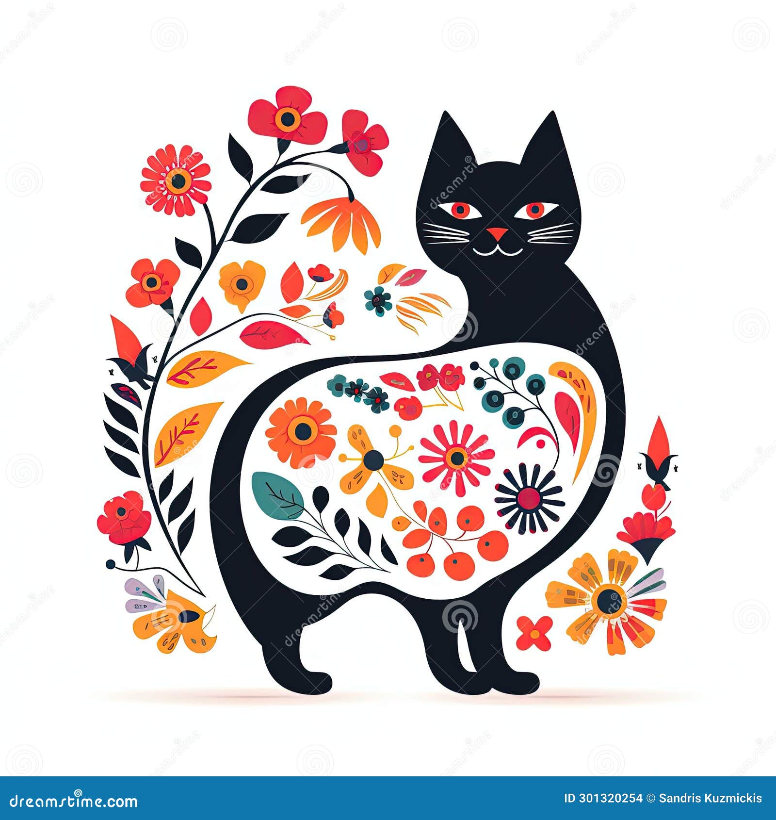 Floral Cat Silhouette on the White Background. Generative AI Stock ...