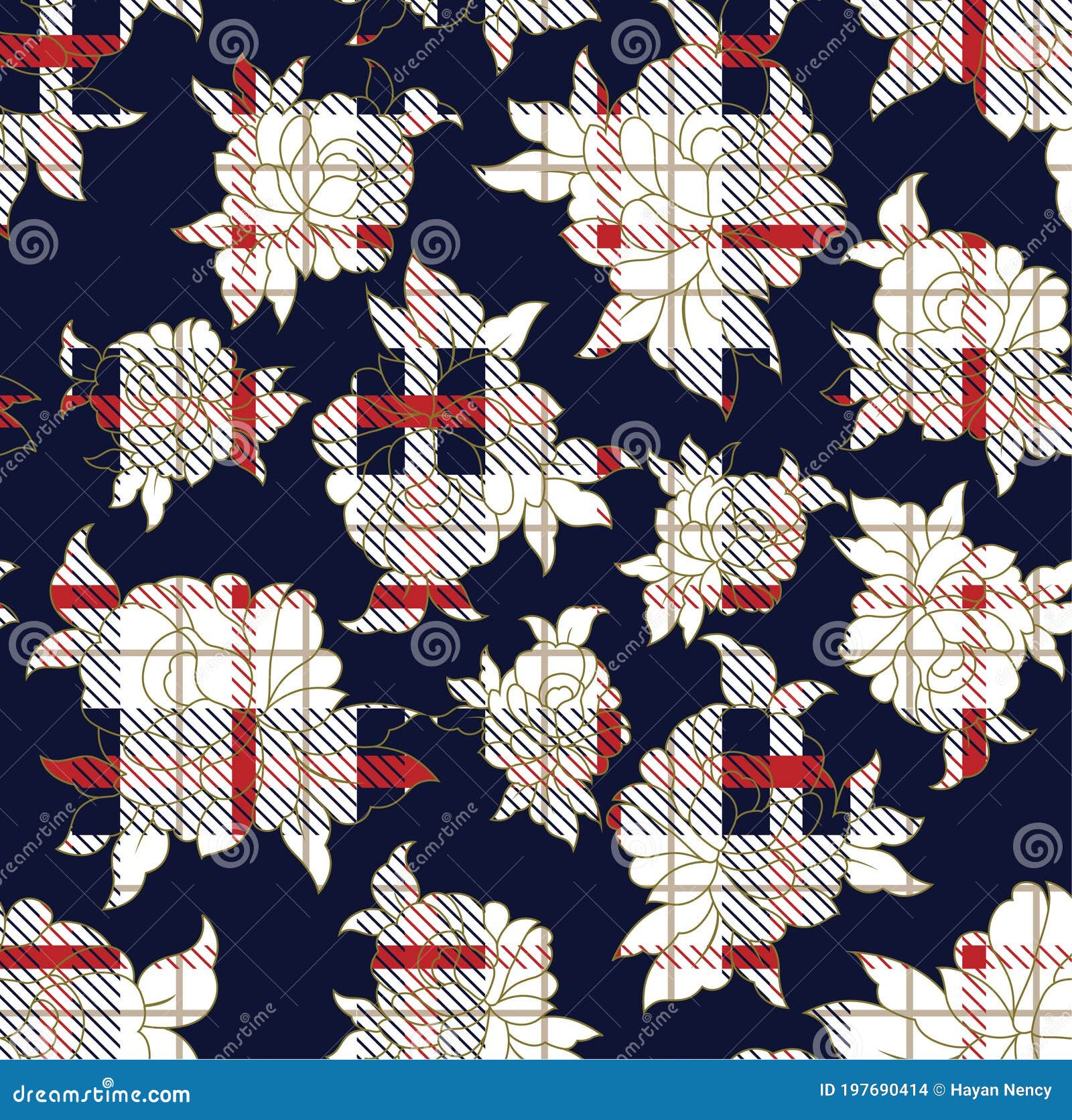 Seamless Floral with Checks Pattern Stock Vector - Illustration of ...