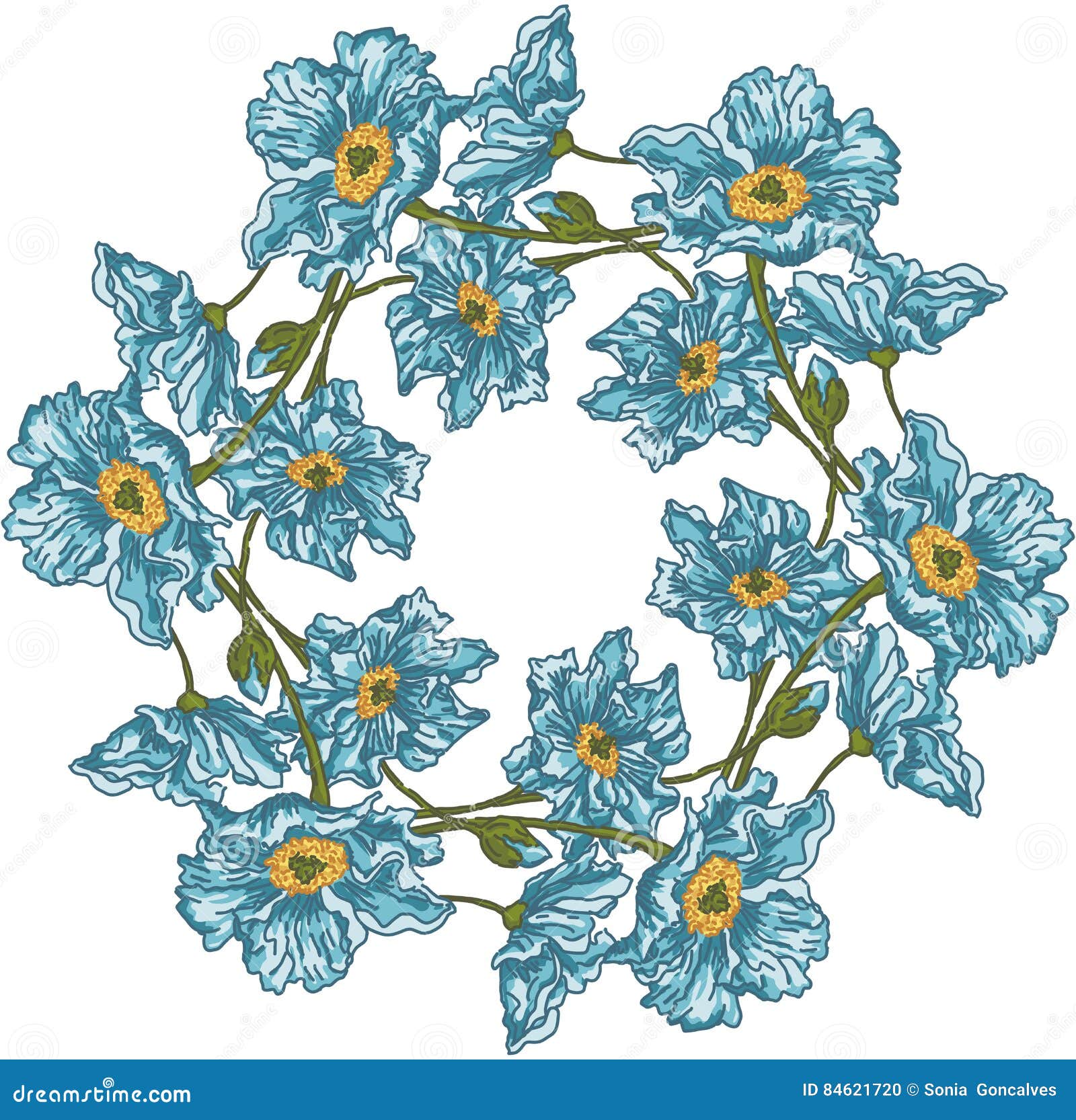 Floral Circle with Blue Flowers Stock Vector - Illustration of spring ...