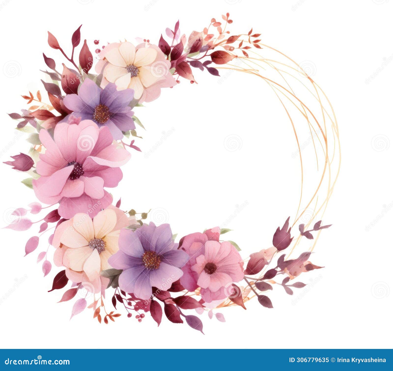 A Floral Circle with Flowers on White Background Stock Image - Image of ...