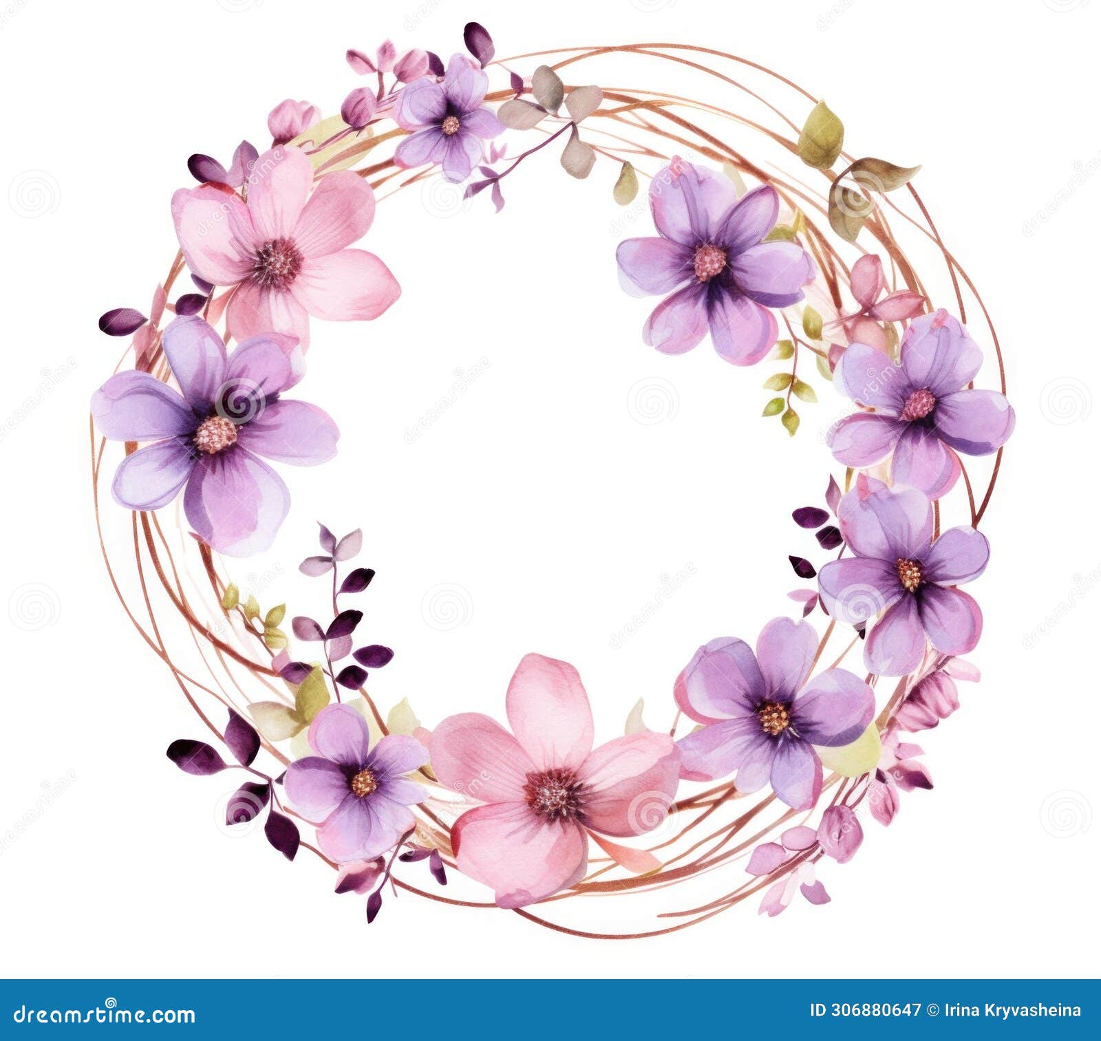 A Floral Circle with Flowers on White Background Stock Image - Image of ...