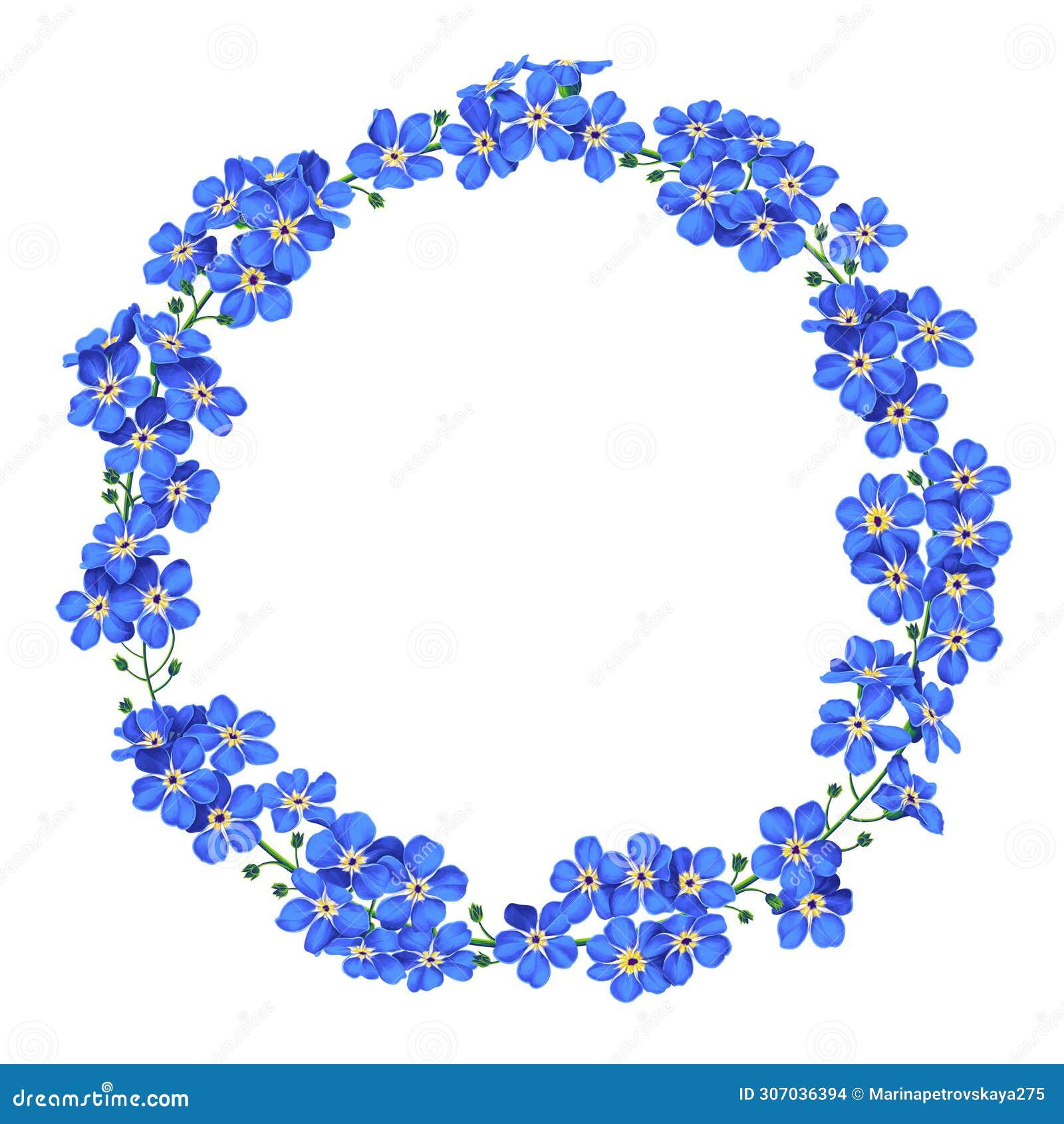 Floral_Circle_Forget_Me_Not Stock Illustration - Illustration of fabric ...