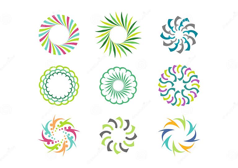 Floral Circle Logo Template, Set of Round Abstract Infinity Flower ...