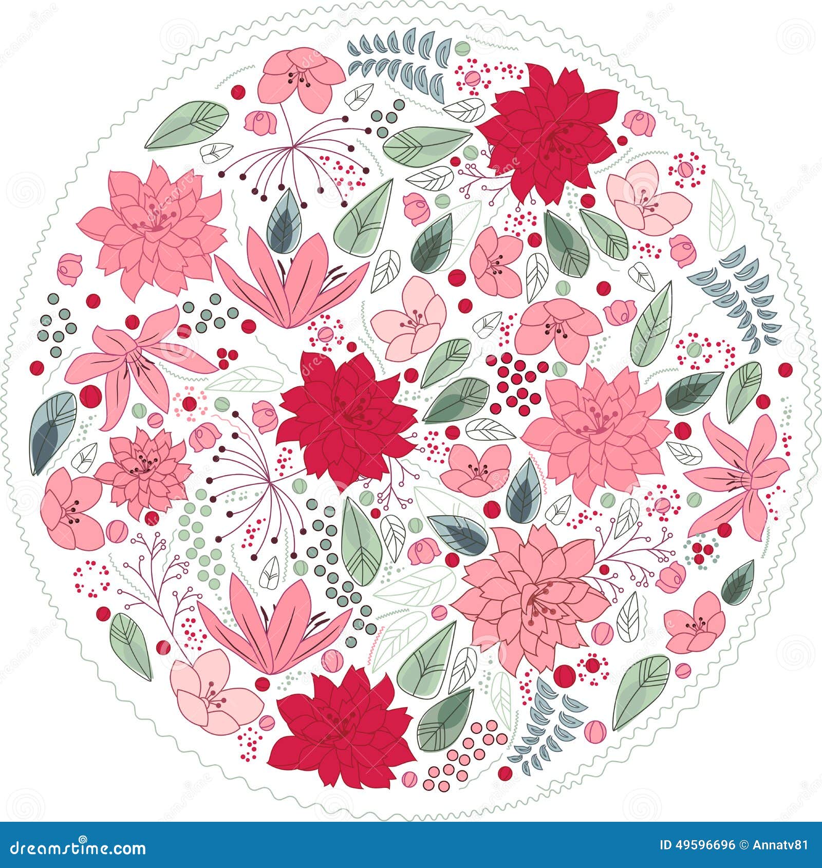 Floral Circle Made of Different Flowers Stock Vector - Illustration of ...