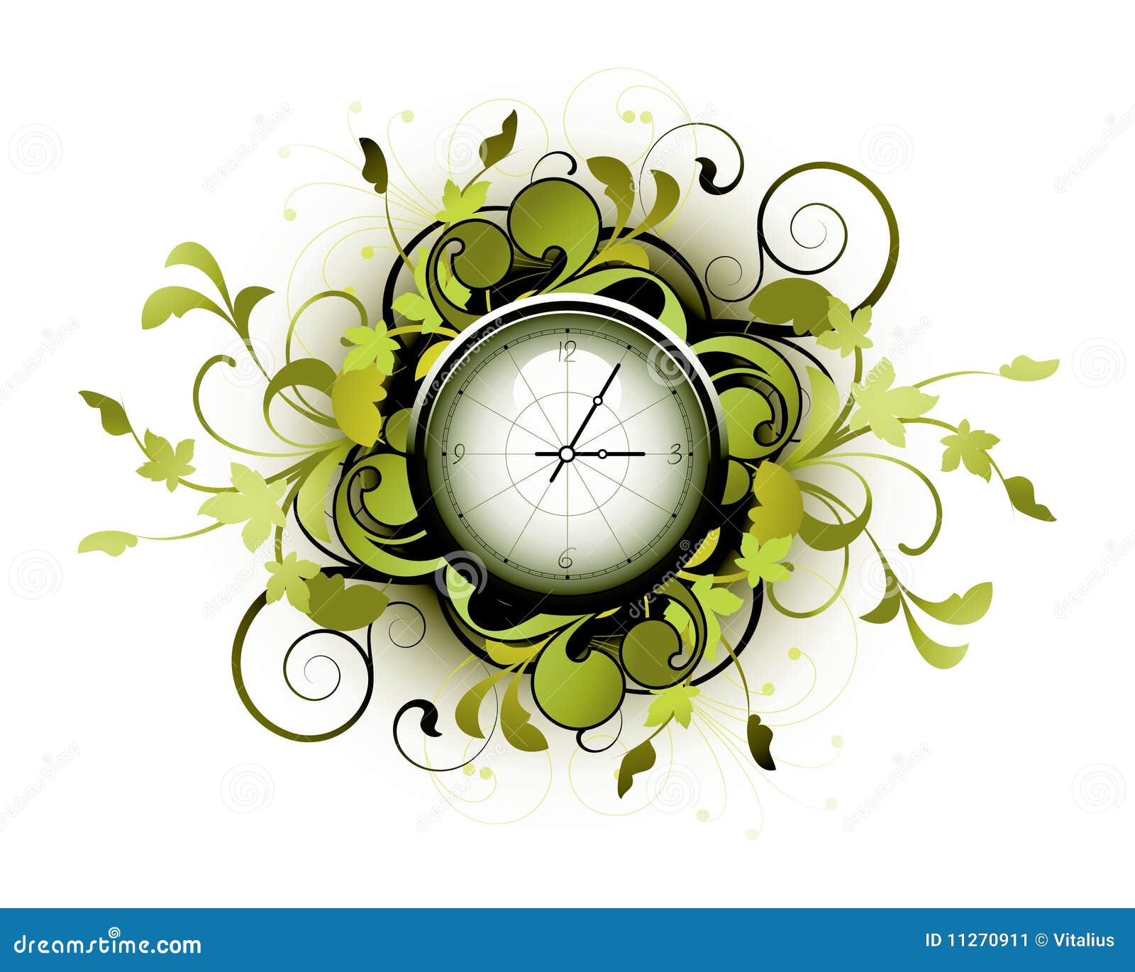 Floral clock stock vector. Illustration of activity, curled - 11270911