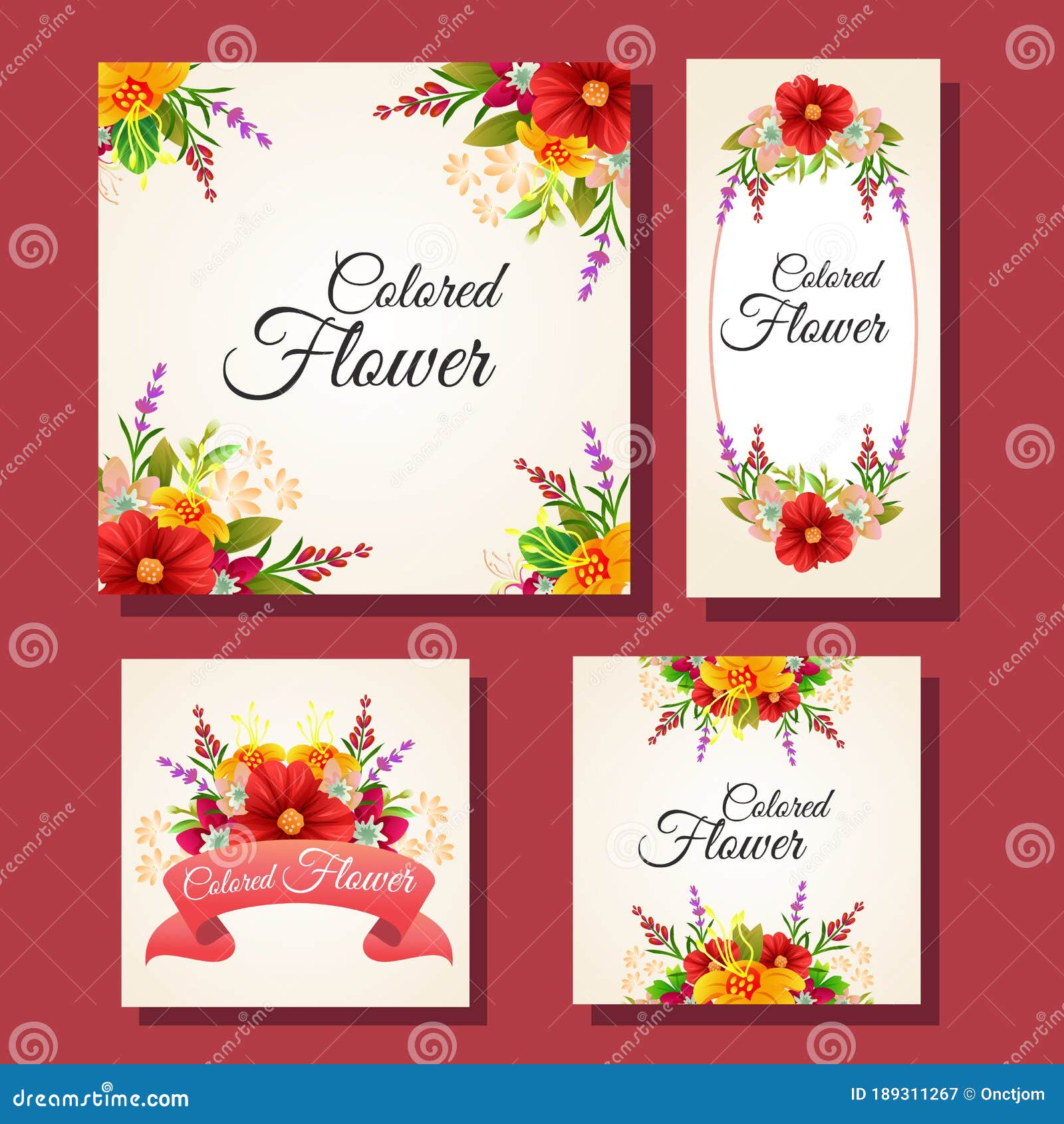 Floral Colored Card Frame Set Stock Vector - Illustration of romantic ...