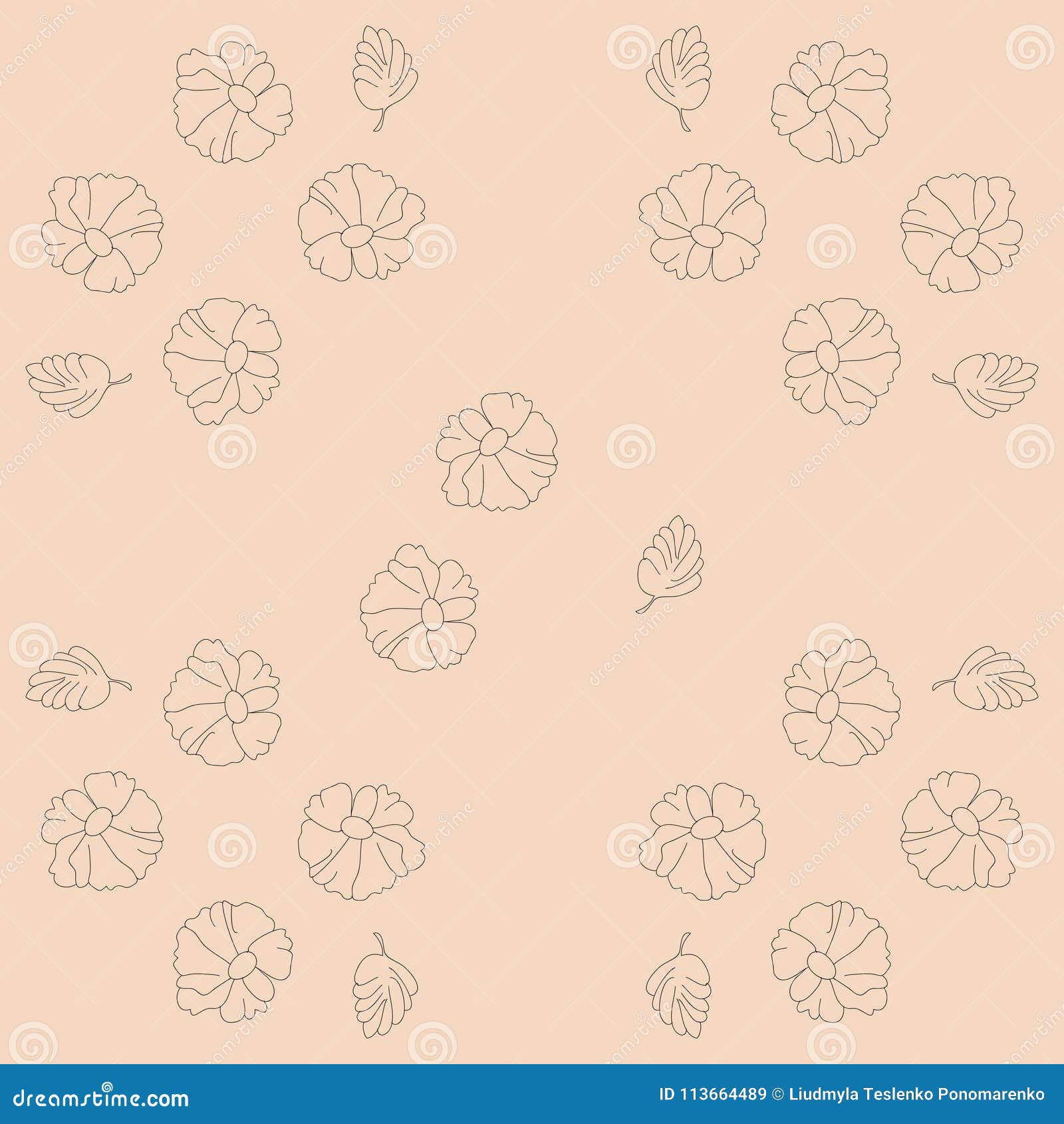 Floral Colorless Pattern . Hand Drawn. Stock Vector - Illustration of ...