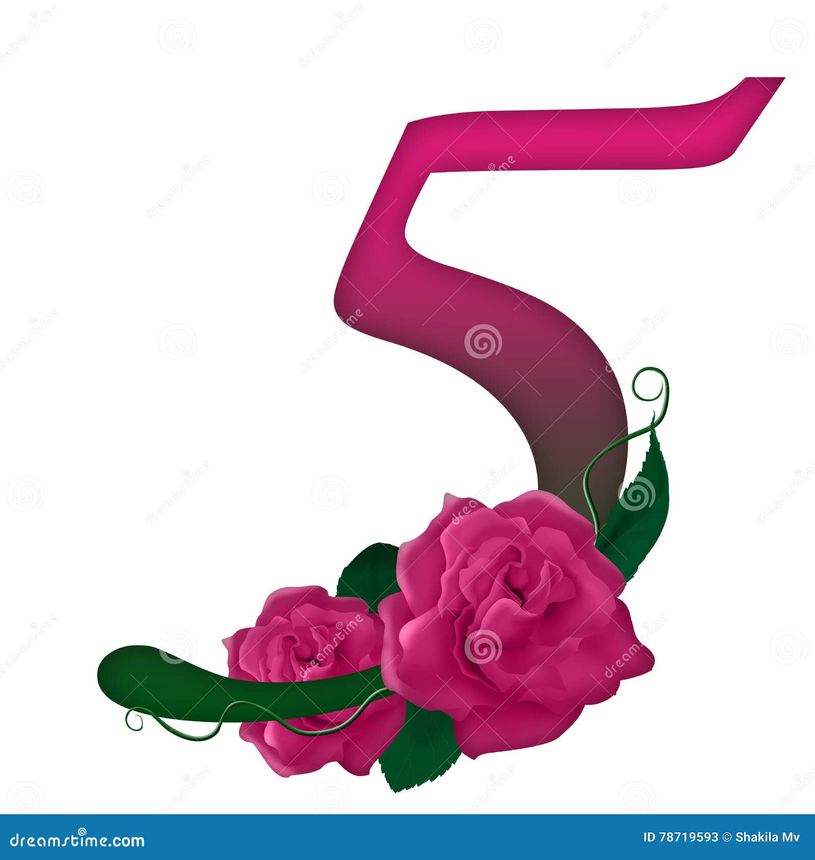 Floral Cor-de-rosa Do Número 5 Imagem de Stock - Ilustração de comemore ...
