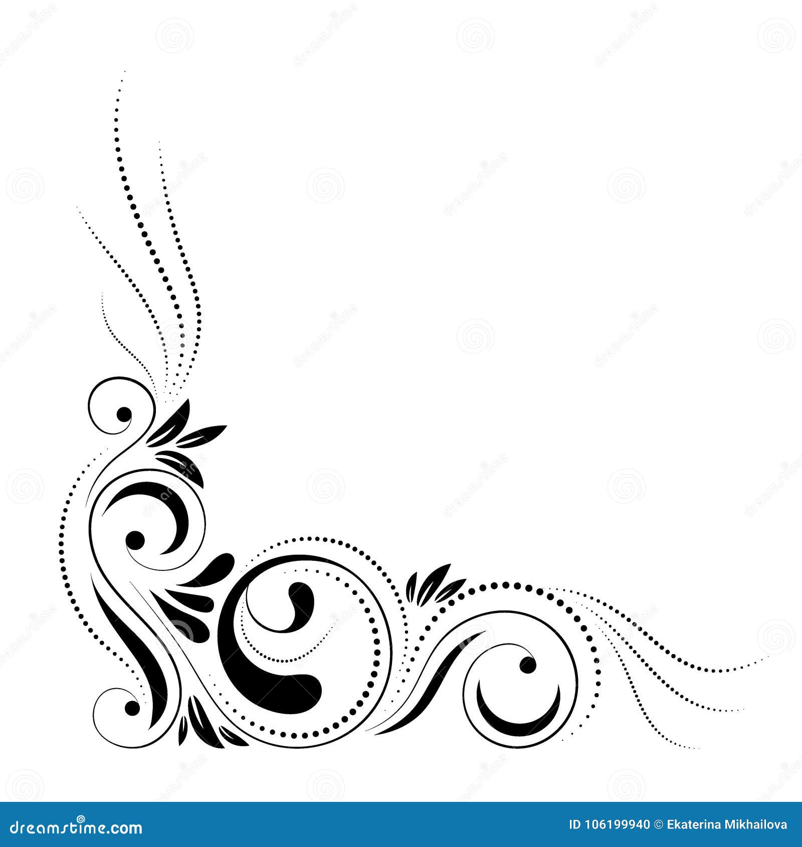 Floral Corner Design. Swirl Ornament Isolated on White Background ...