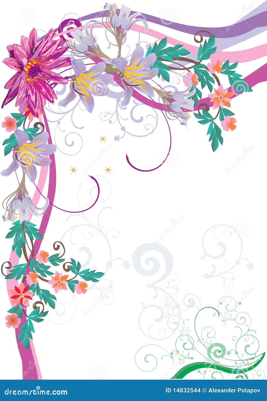 Floral Corner with Pink Lotus Stock Vector - Illustration of plant ...