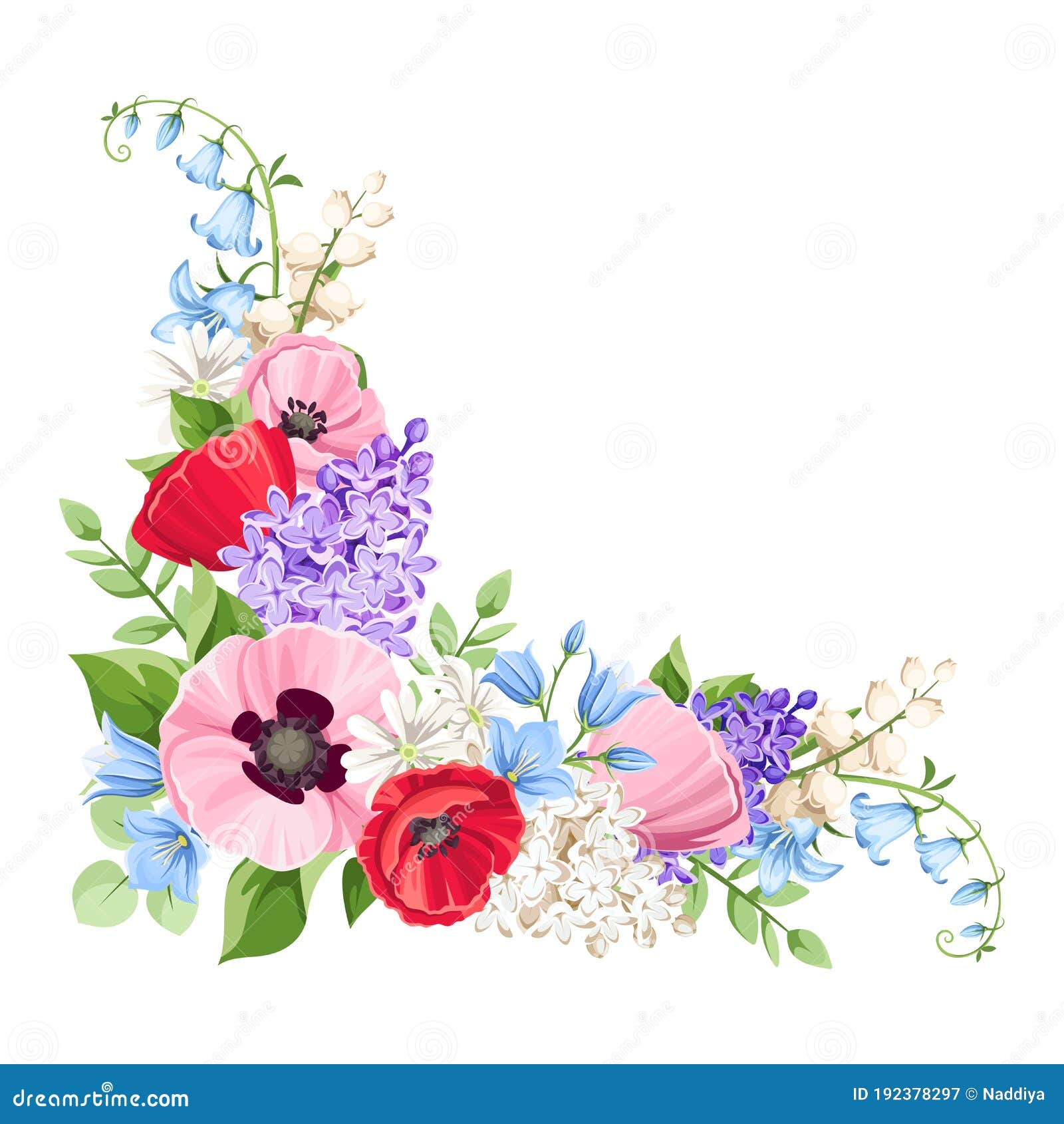 Floral Corner With Red Pink Purple And Blue Flowers Vector Illustration Stock Vector
