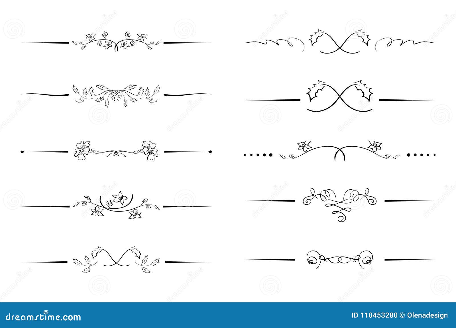 Floral and Curly Dividers - Vector Set Stock Vector - Illustration of ...