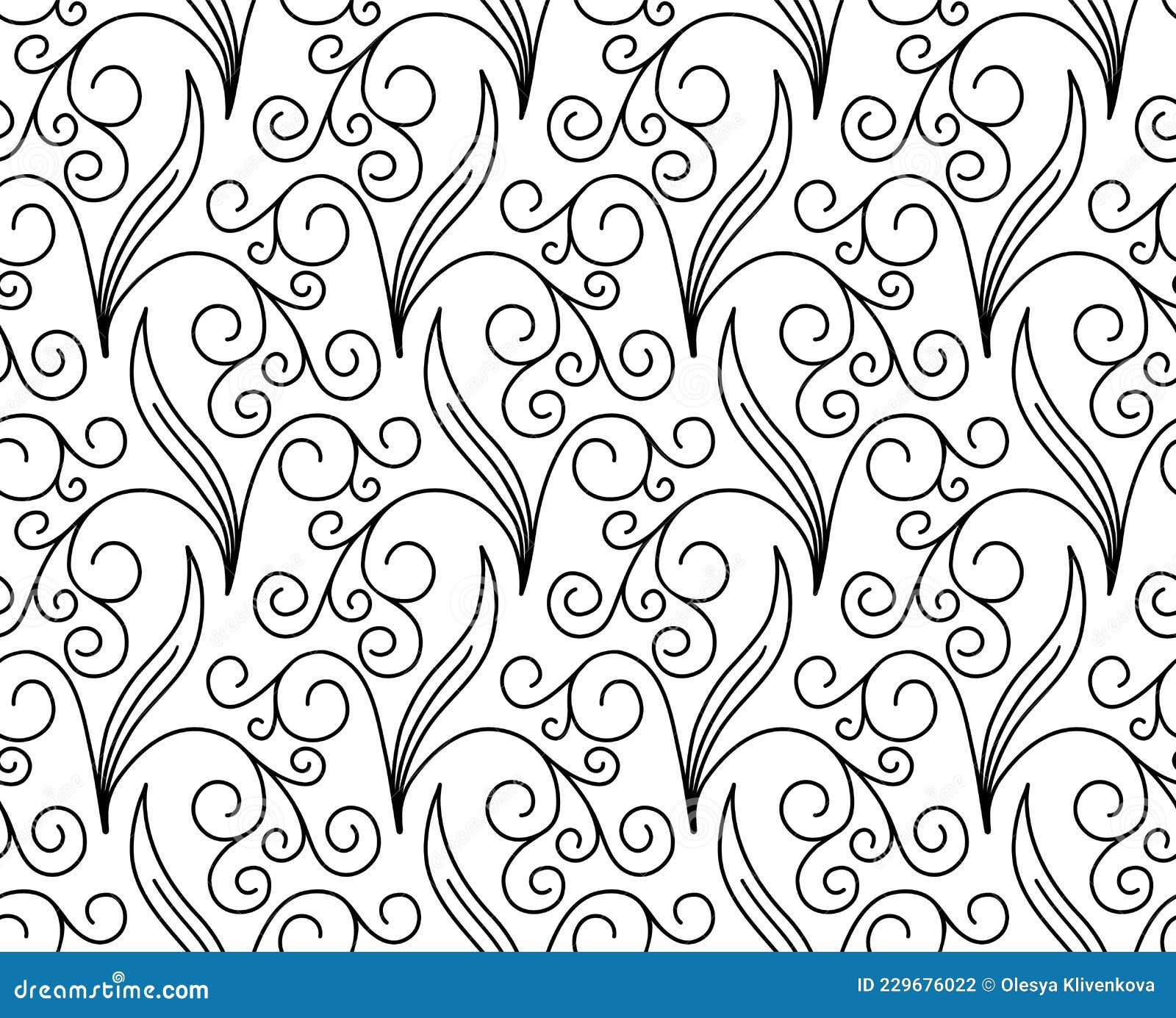 Floral Curves and Leaves. Vector Seamless Pattern. Simple Ornament ...