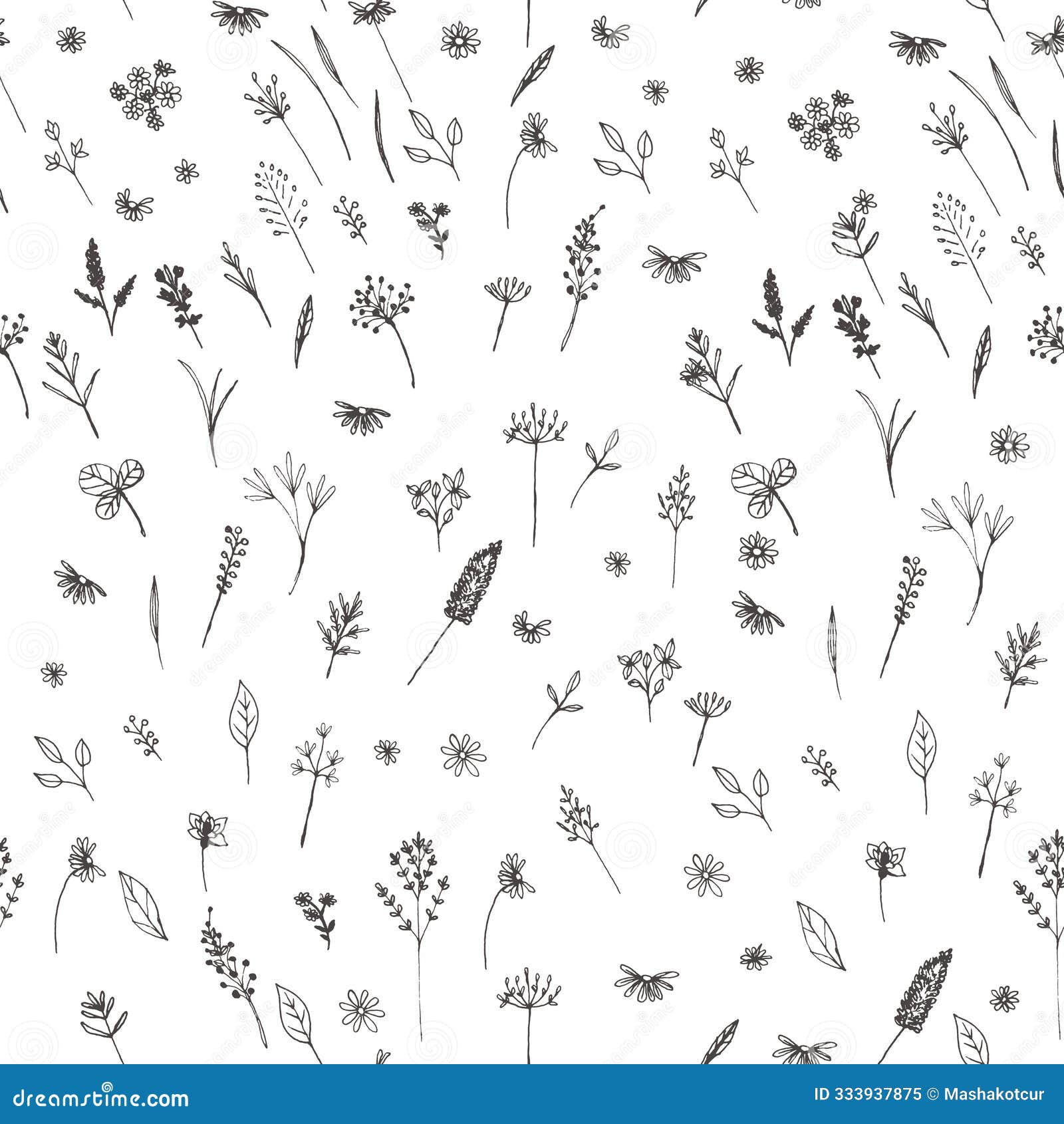 Cute Rustic Seamless. Pattern With Simple Plants Vector Illustration ...