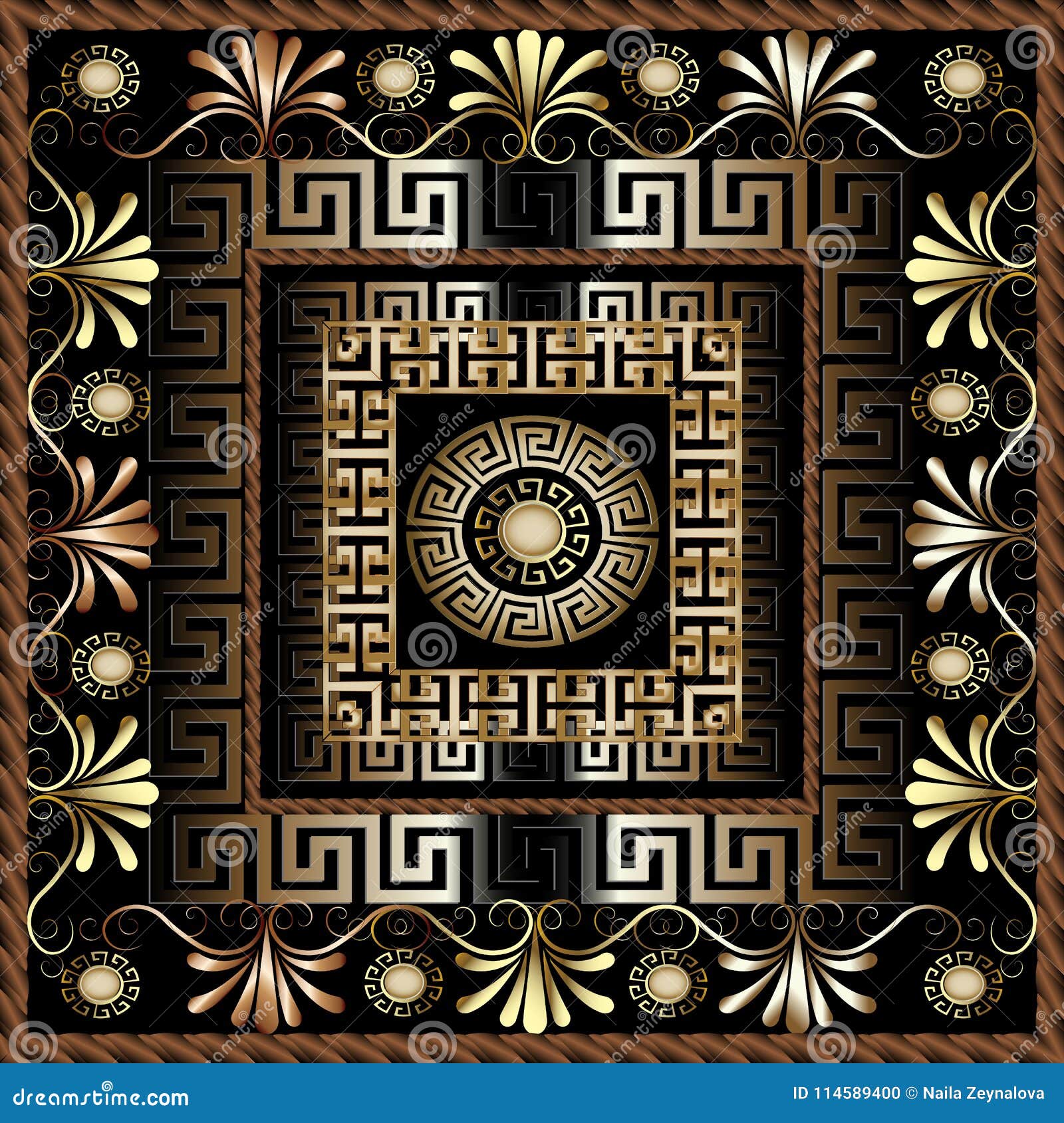 Floral 3d Greek Panel Pattern. Vector Ornate Abstract Background Stock ...