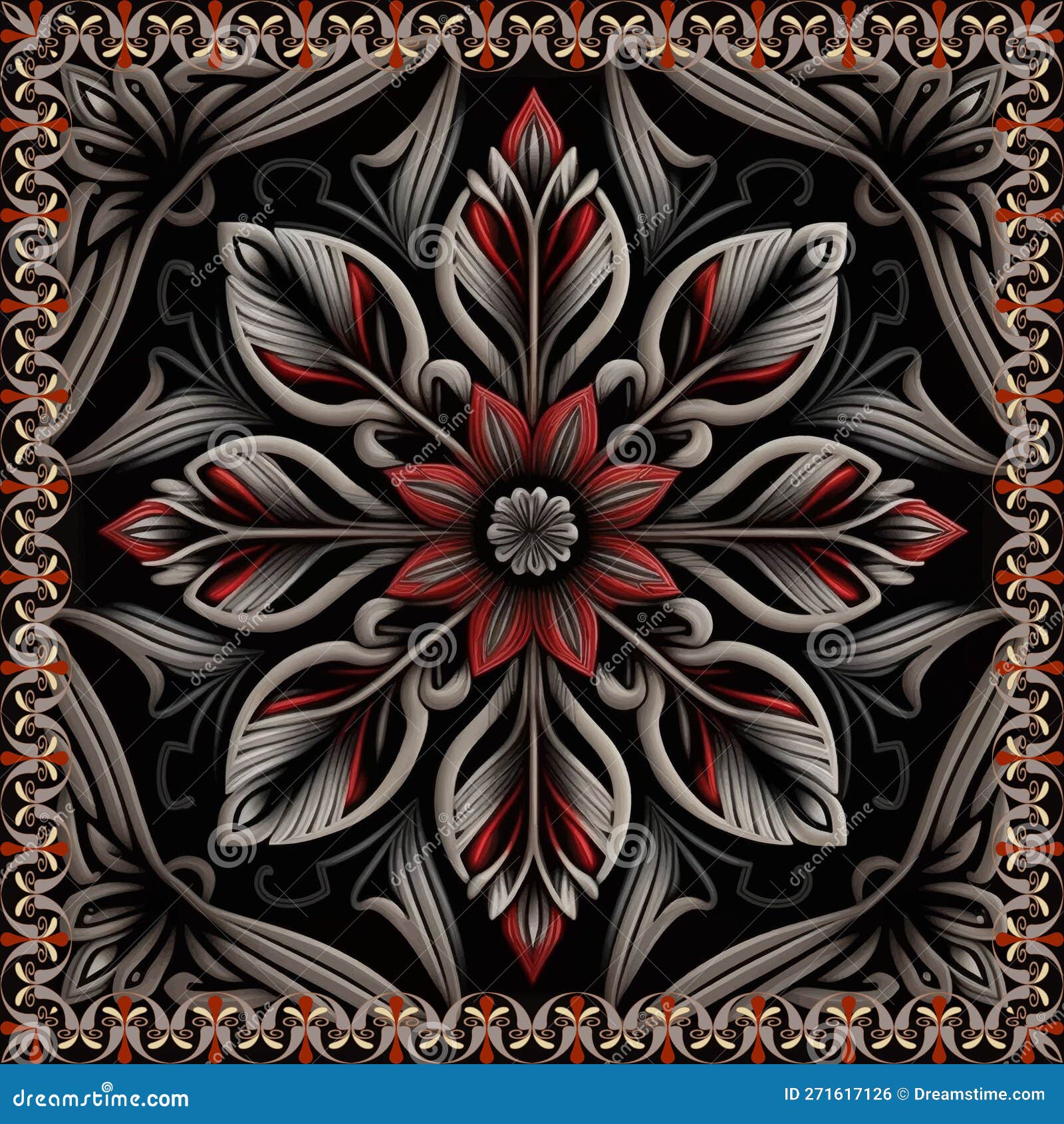 Floral 3d Seamless Pattern with Square Frame, Border. Mandala. Flowers ...