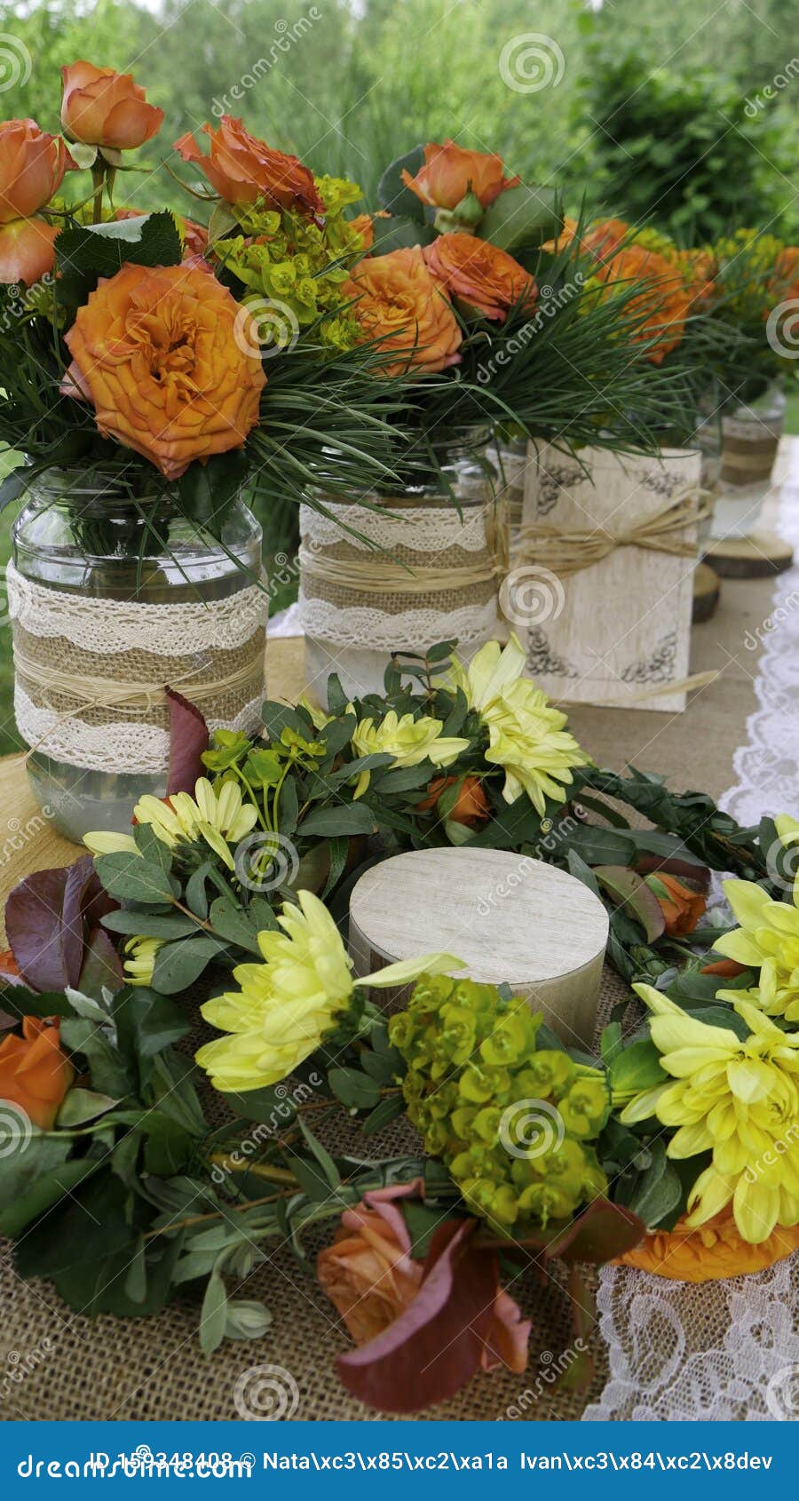 Floral Decorated Table with Orange Roses Stock Photo - Image of ...