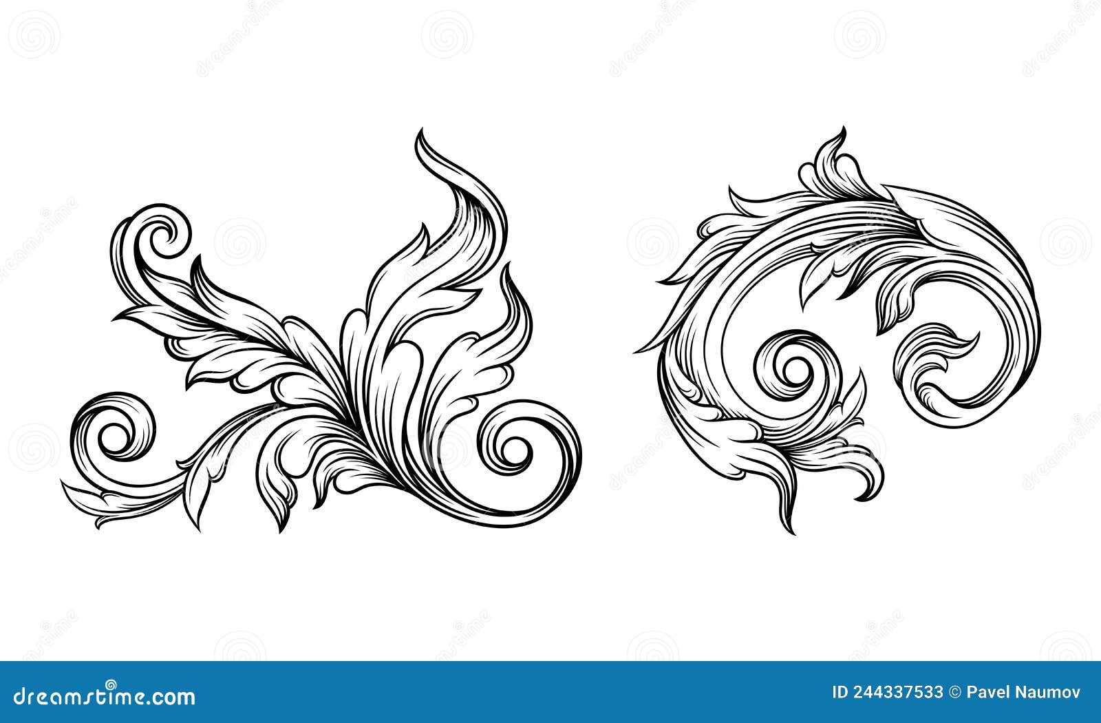 Floral Decorative Design Elements Set, Hand Drawn Leaves, Classic Decor ...