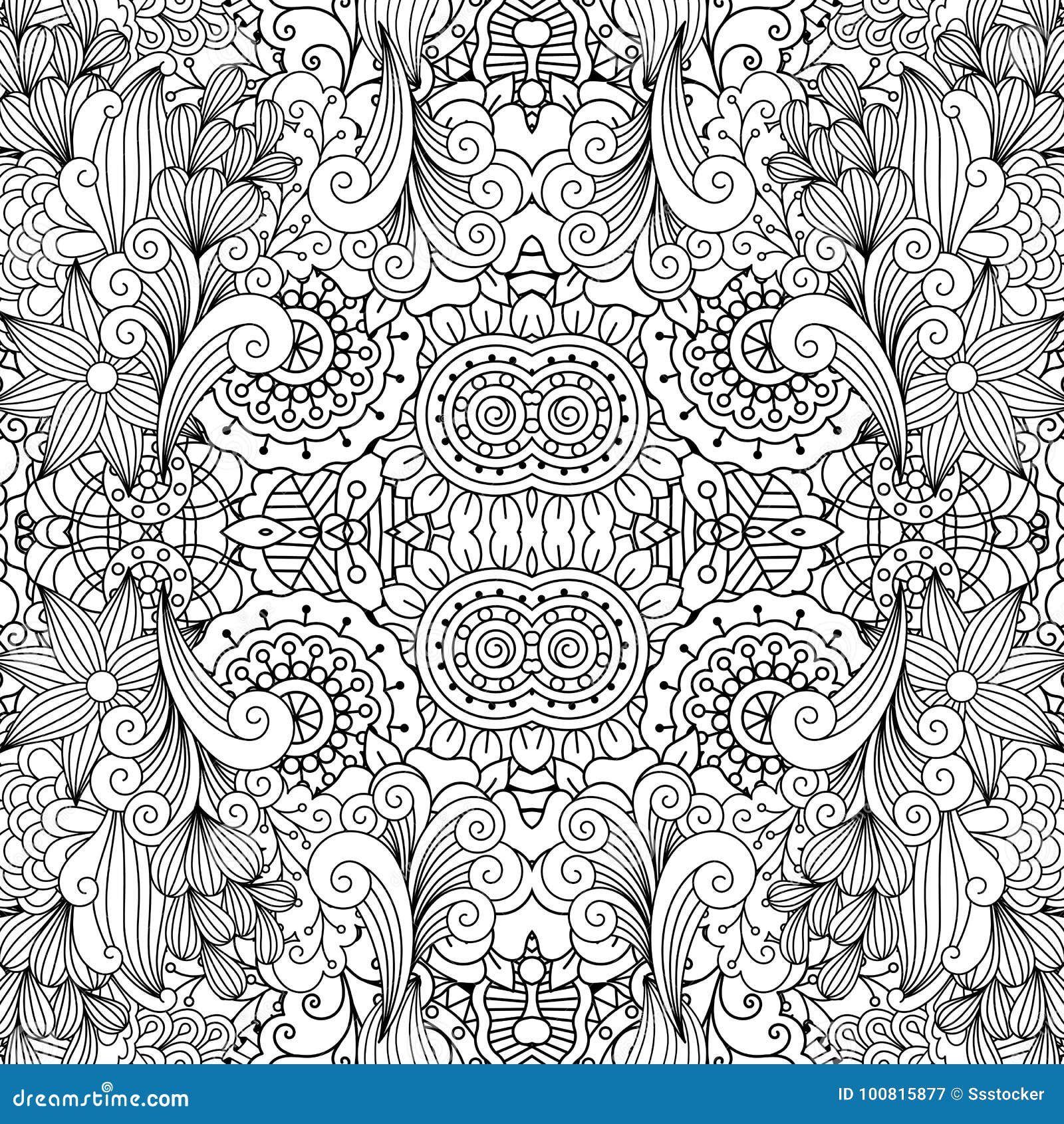 Floral Decorative Doodle Linear Pattern Stock Vector - Illustration of ...