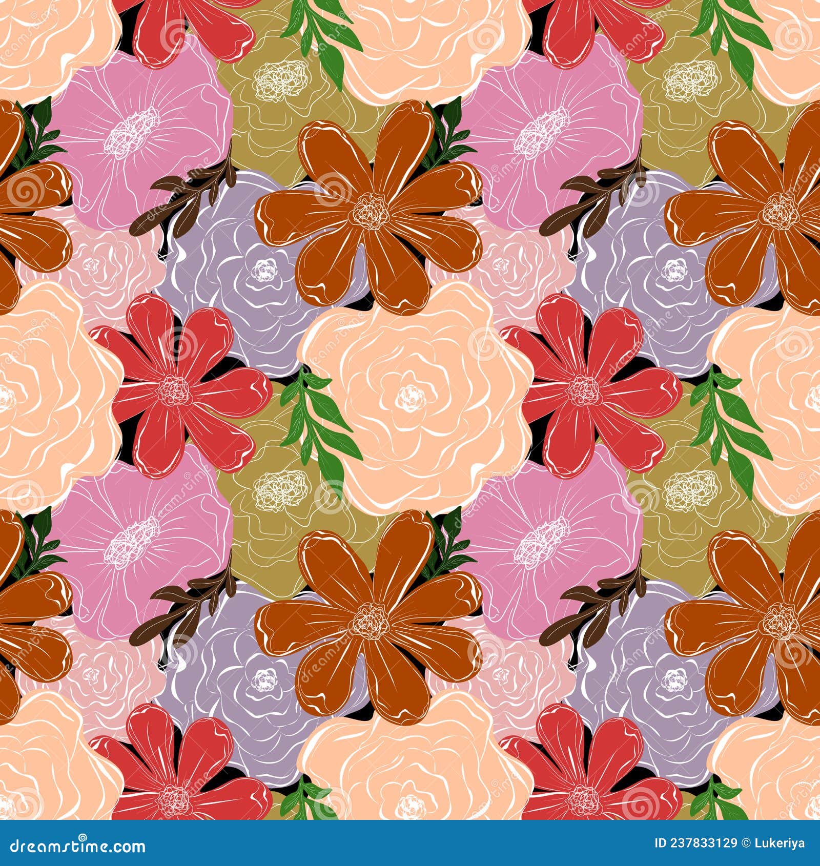 Floral Pattern with Painted Flowers. Stock Illustration - Illustration ...