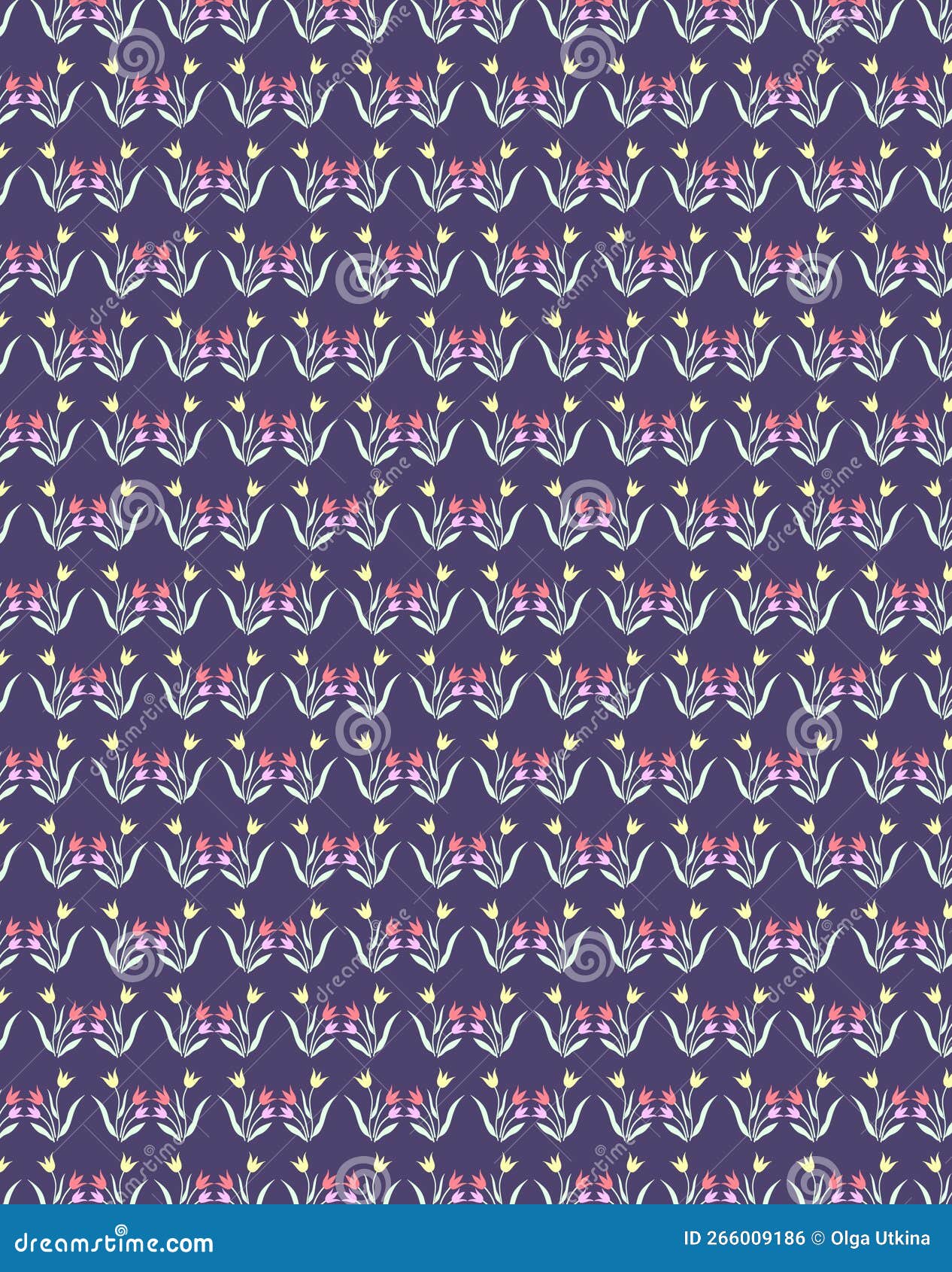Floral Decorative Pattern with Horizontal Small Colorful Tulip Borders ...