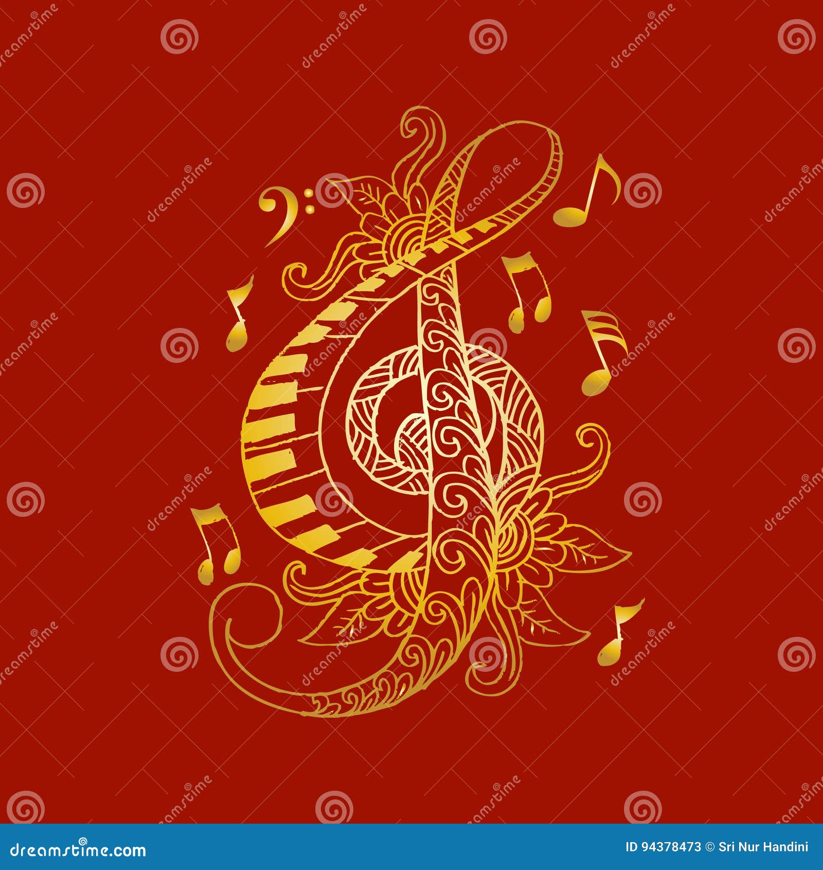 Floral Decorative Treble Clef. Stock Illustration - Illustration of ...