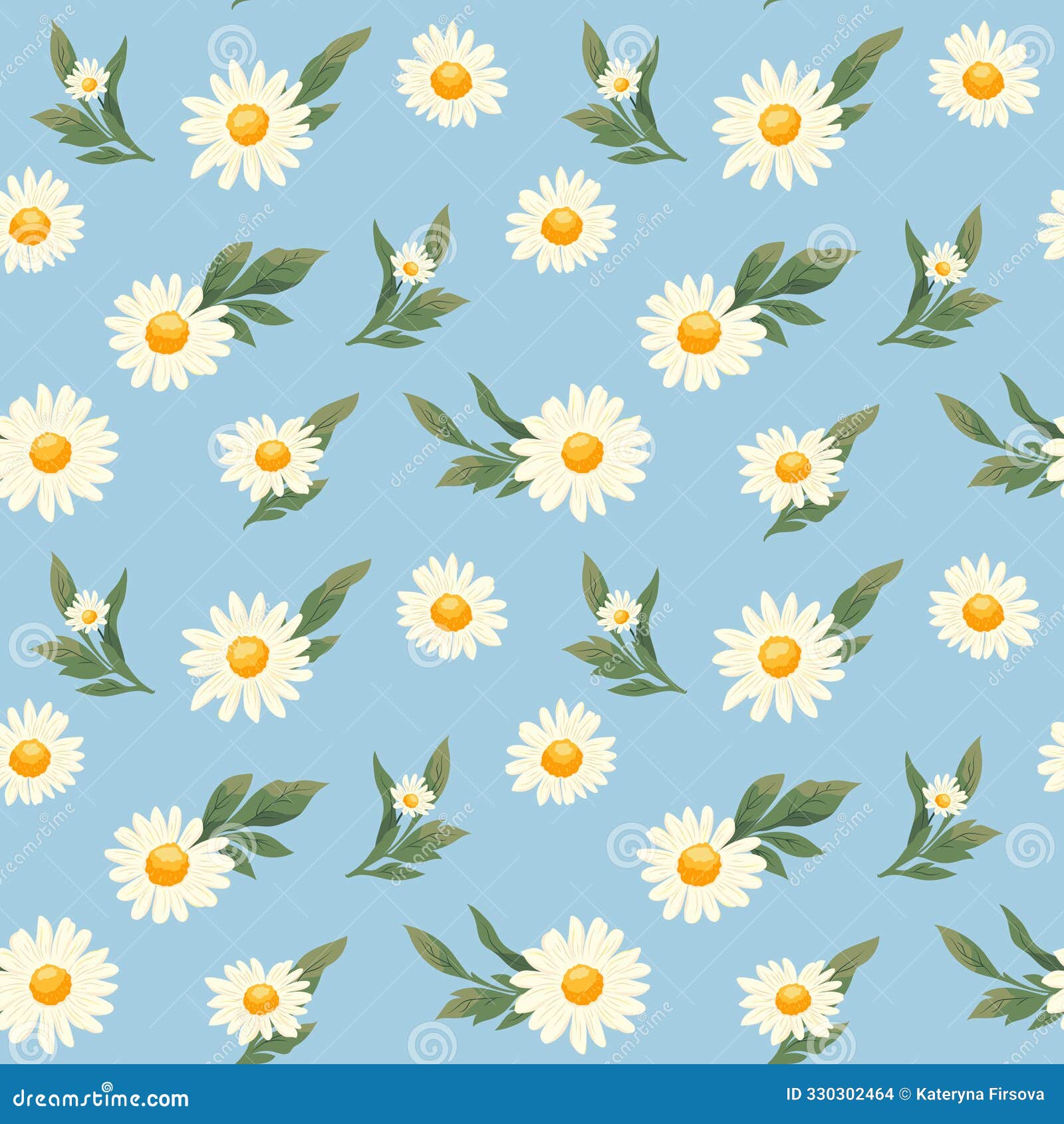 Floral Delicate Continuous Seamless Pattern with Daisy. Light Blue ...