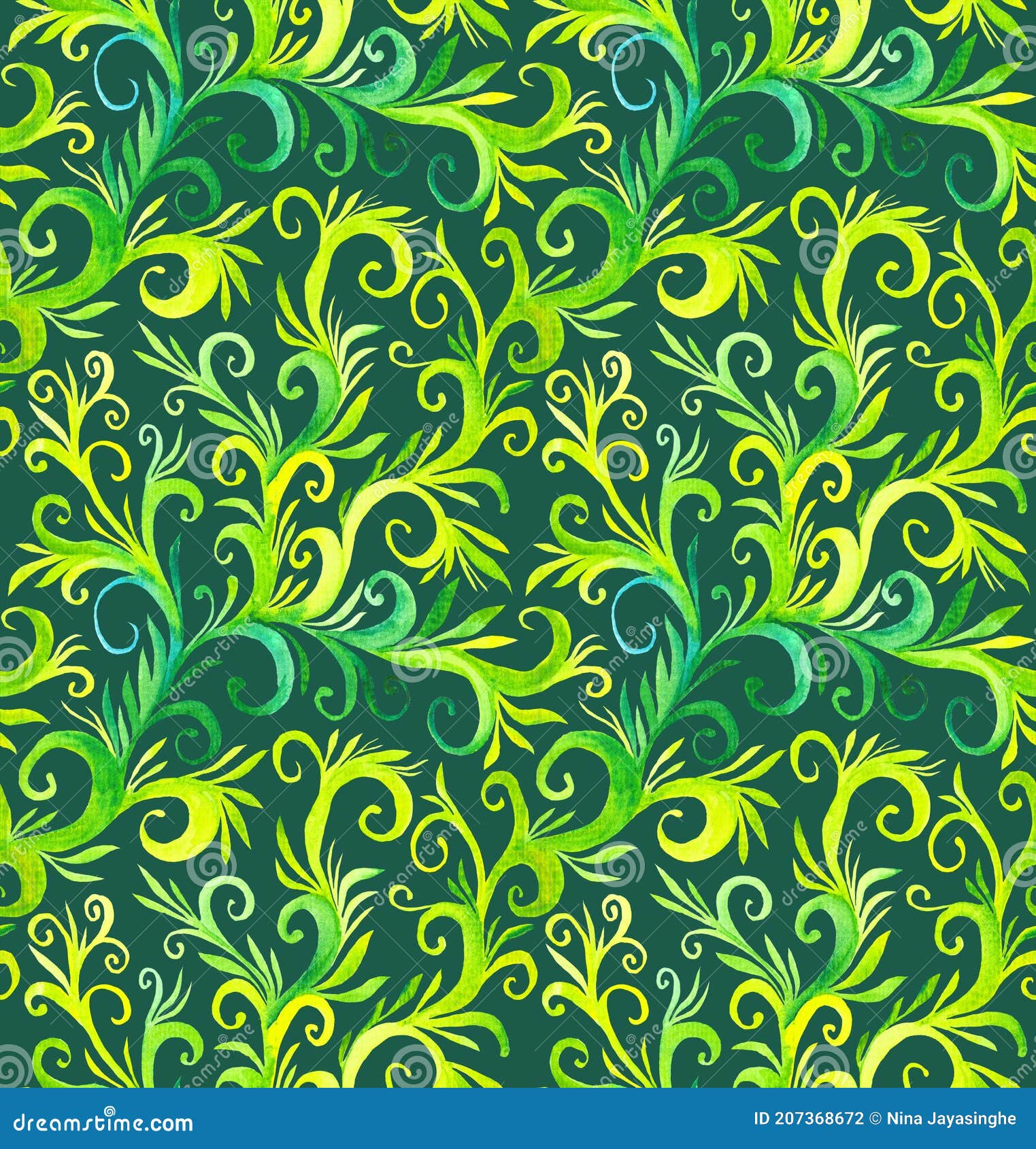 Floral Derogative Hand Drawn Pattern on Mint Background Stock Photo ...