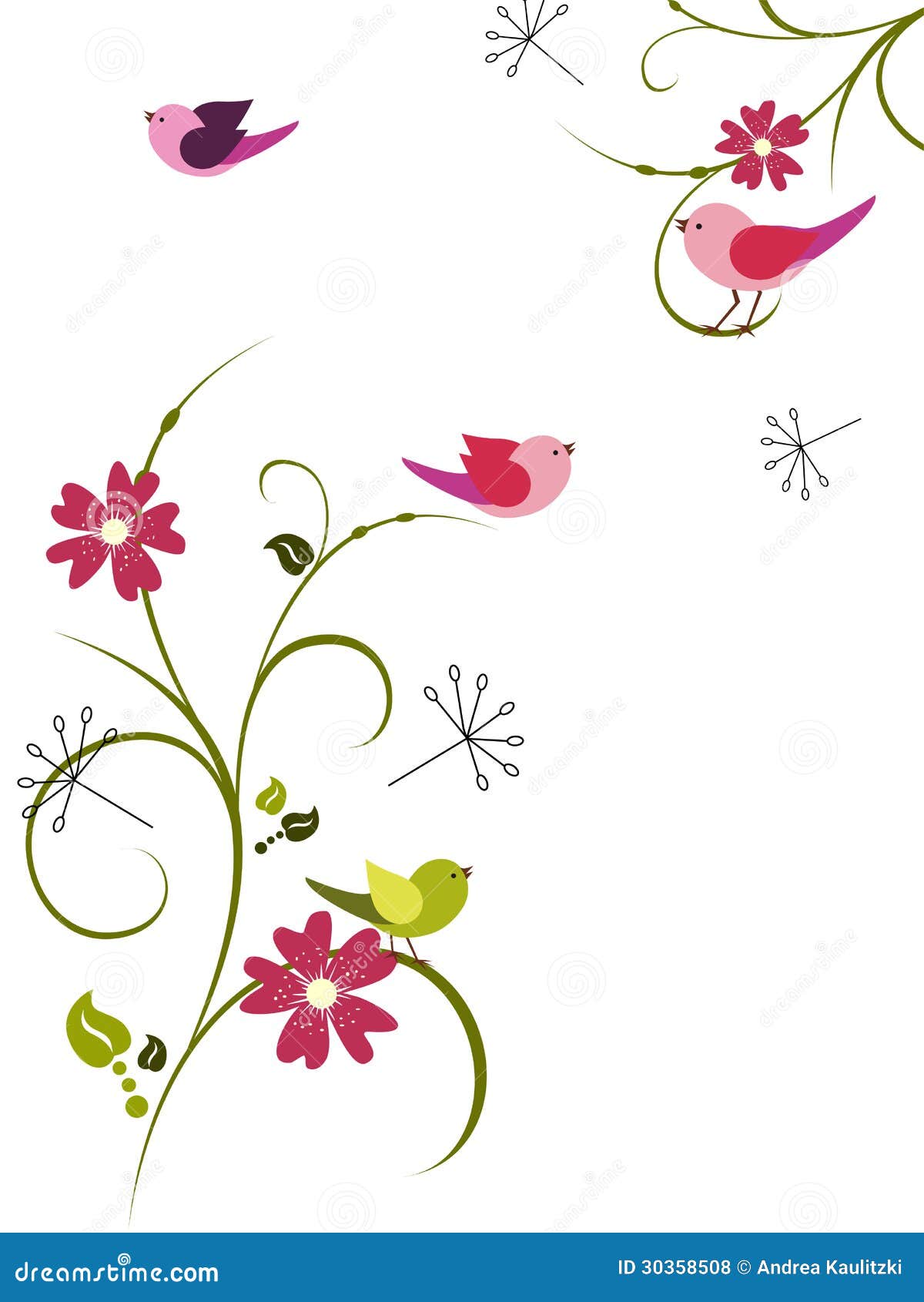 Floral design with birds stock illustration. Illustration of beautiful ...