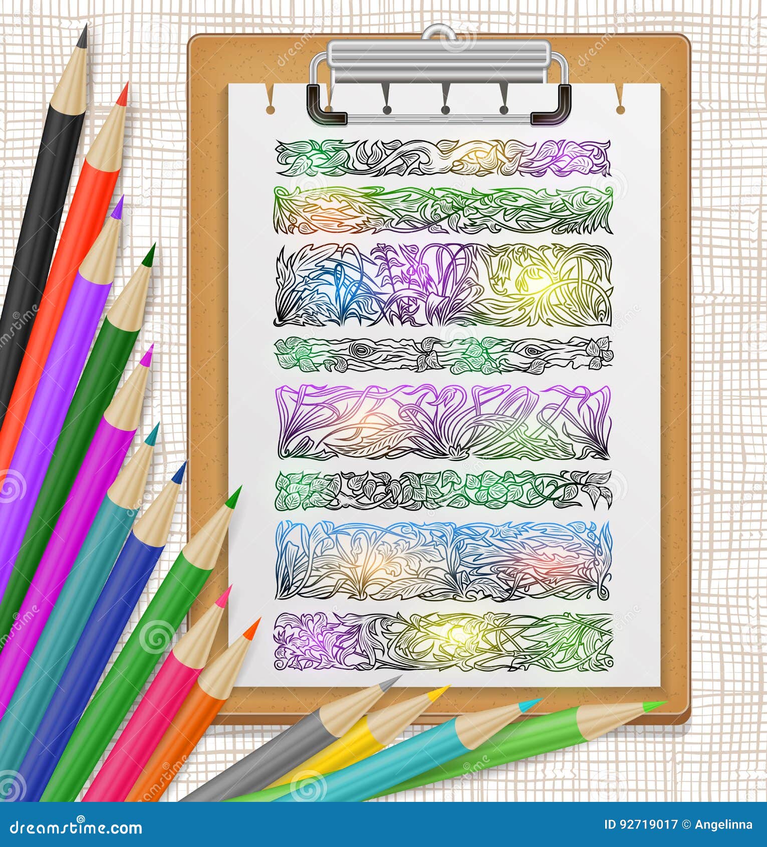 Floral Design Elements and Colored Pencils Stock Vector - Illustration ...