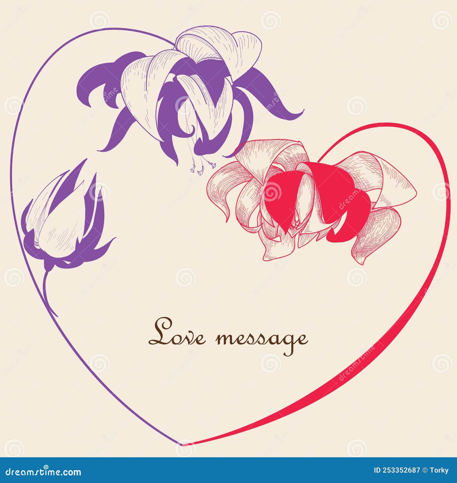 Floral Heart Design Elements Hand Drawn Stock Vector - Illustration of ...