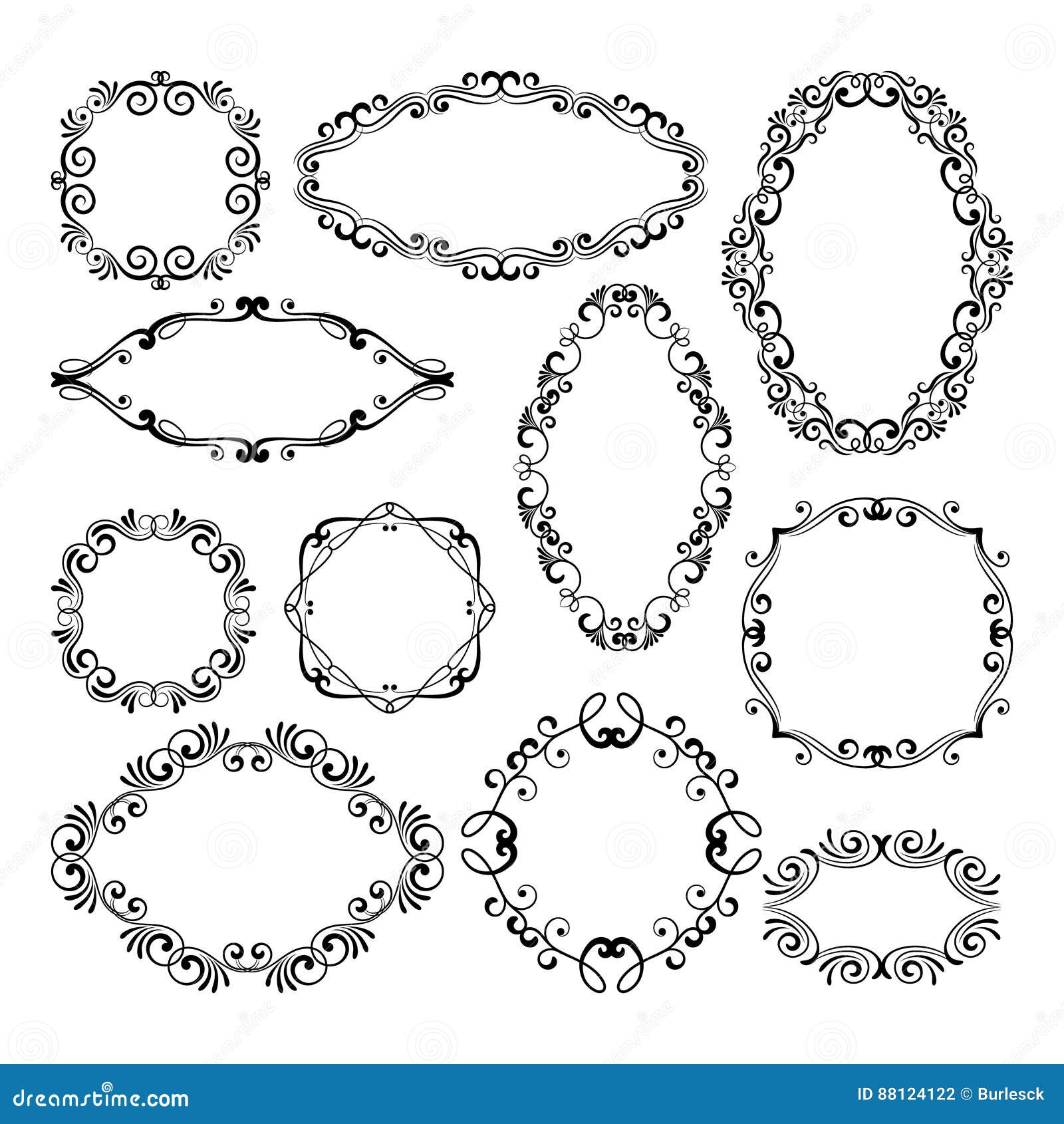 Floral Design Filigree Frame Elements. Vector Black Royal Frames for ...
