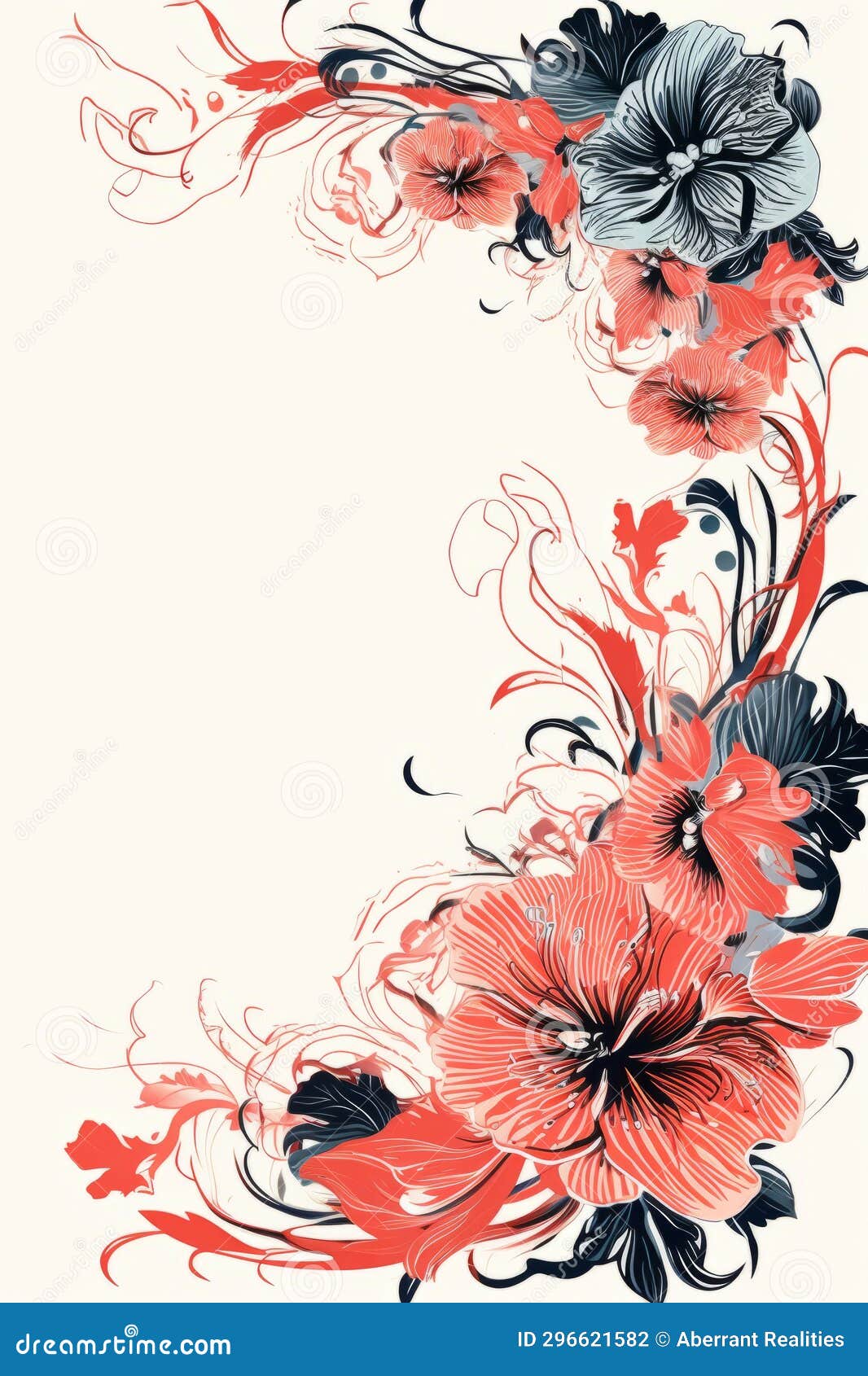 A Floral Design with Red and Black Flowers on a White Background Stock ...