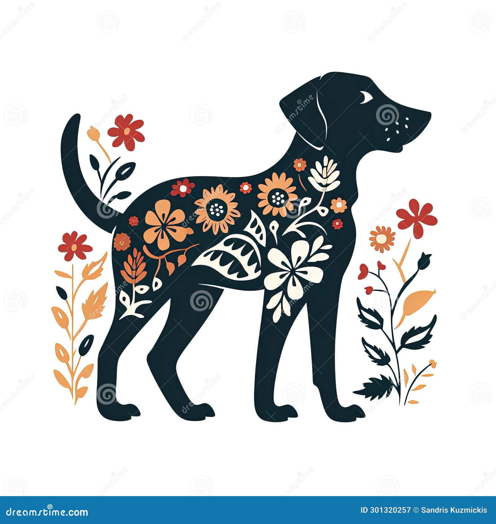 Floral Dog Silhouette on the White Background. Generative AI Stock ...