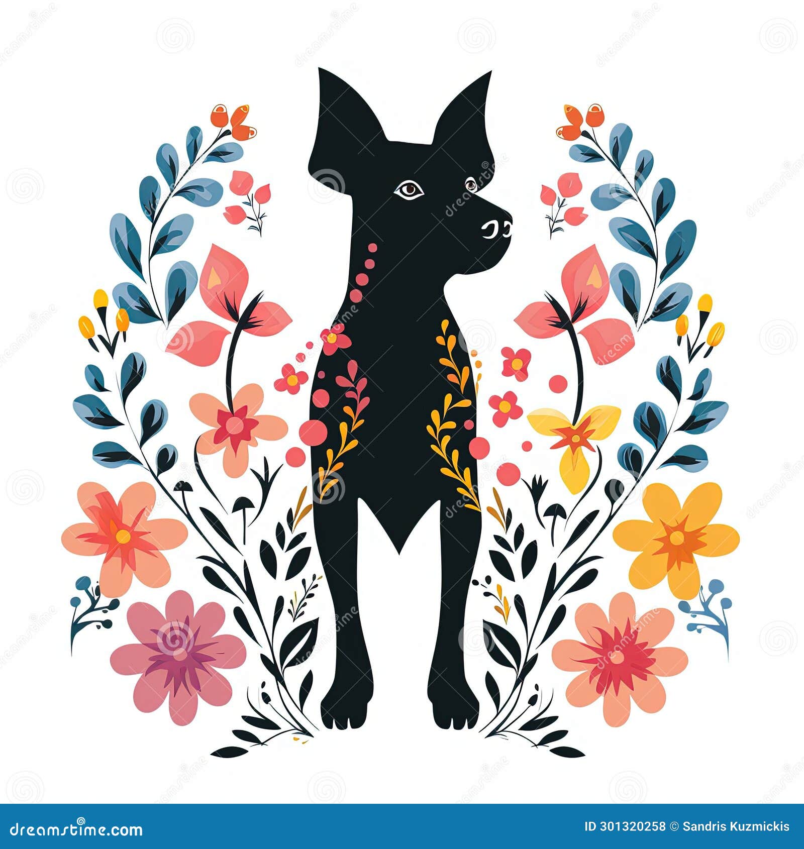 Floral Dog Silhouette on the White Background. Generative AI Stock ...
