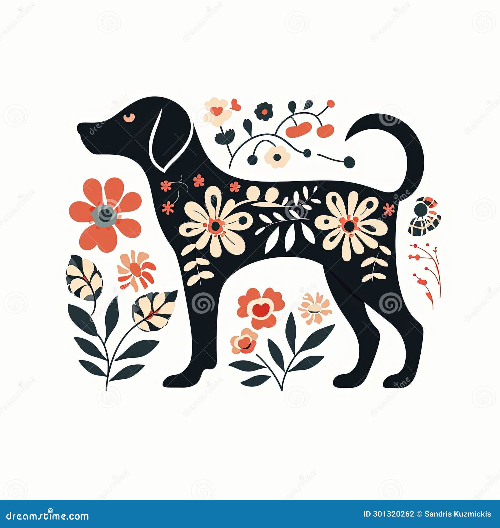 Floral Dog Silhouette on the White Background. Generative AI Stock ...