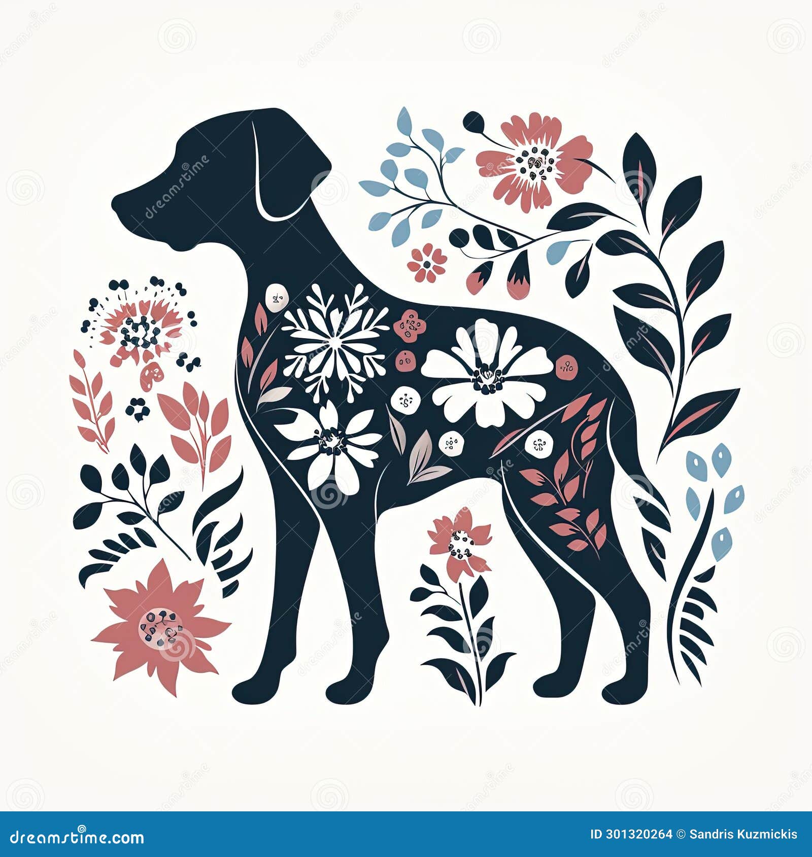 Floral Dog Silhouette on the White Background. Generative AI Stock ...