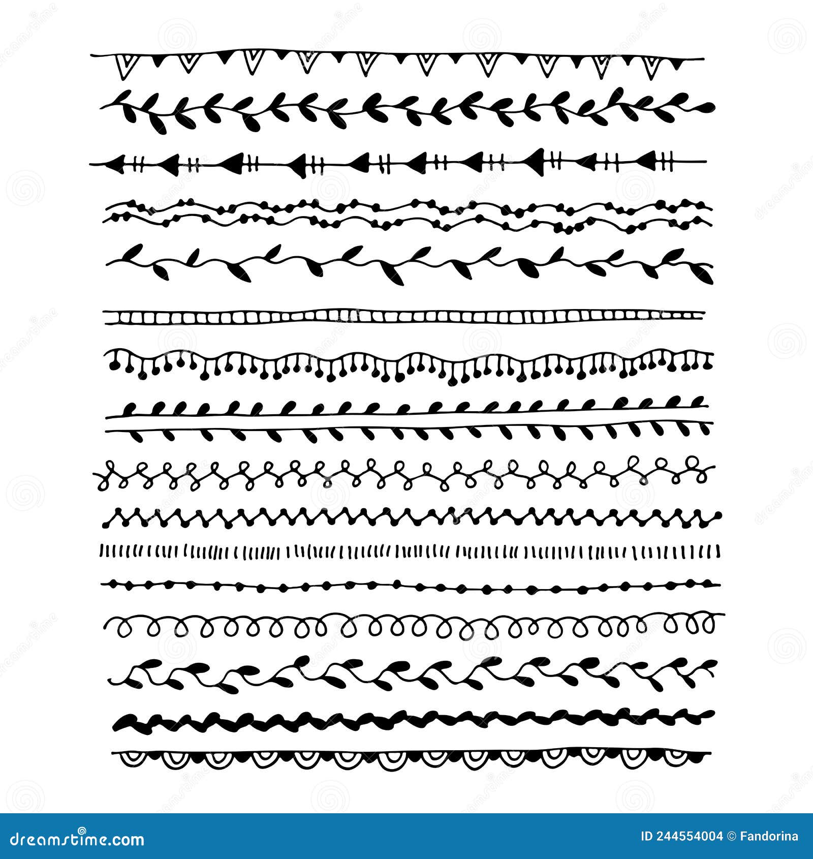 Floral Doodle Borders, Set of Hand Drawn Flowers Vector Lines Stock ...